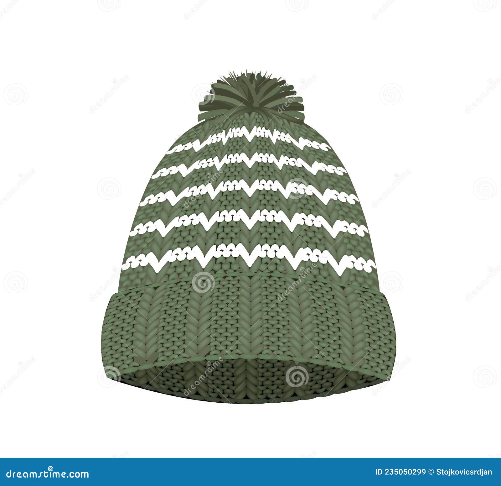 Green and White Knitted Winter Hat Stock Vector - Illustration of green ...