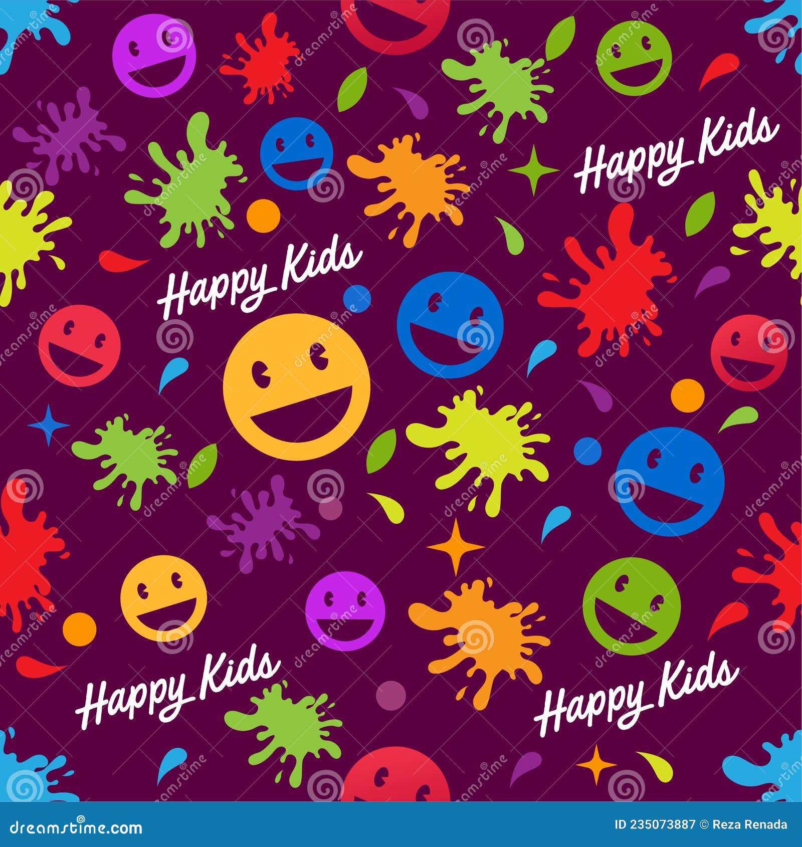 Colorful Splash Painting and Colorful Smiling Emoticon Seamless Pattern ...