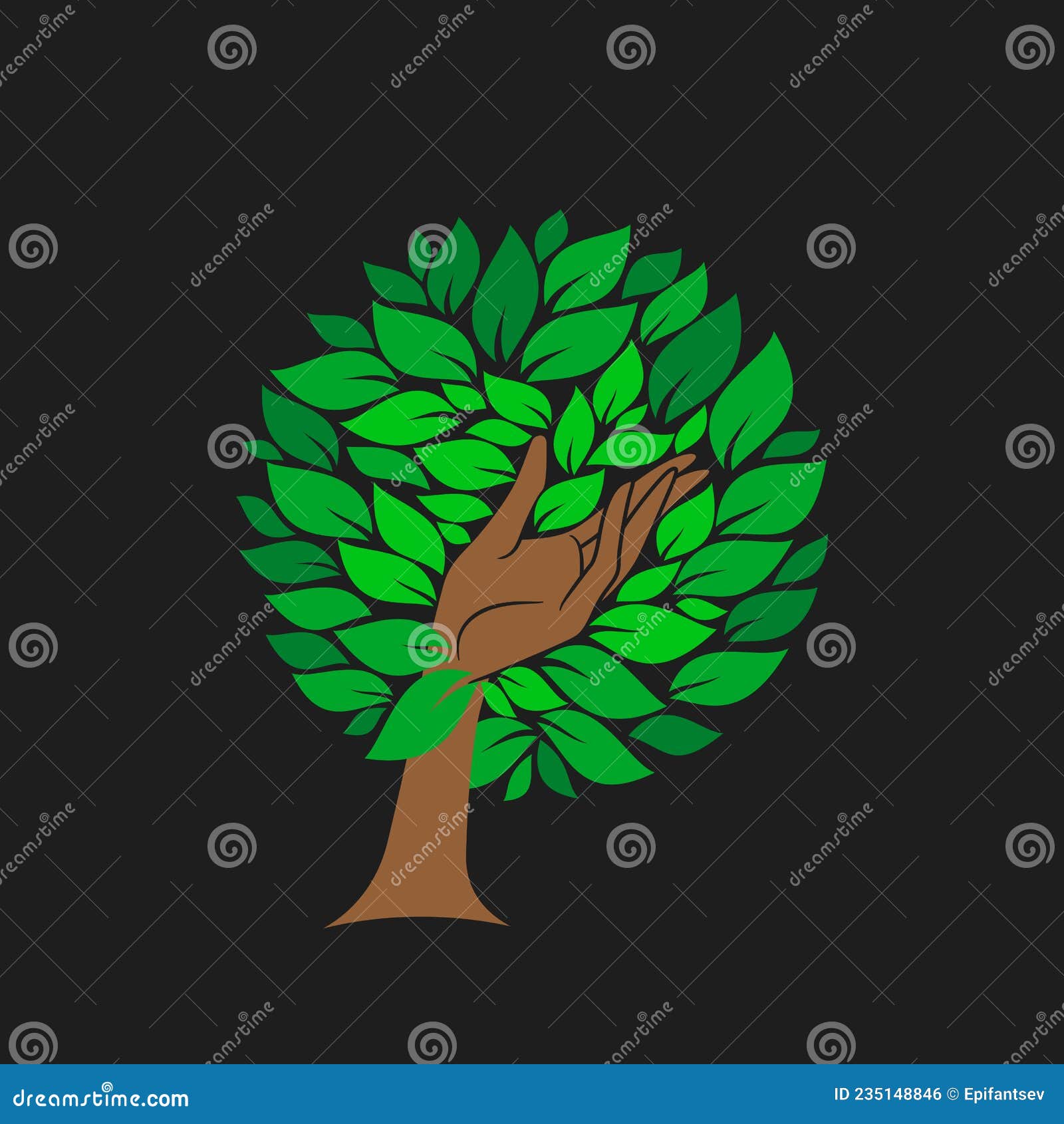 Green Hand Logo Template. Abstract Tree Made of Human Hand with Green ...