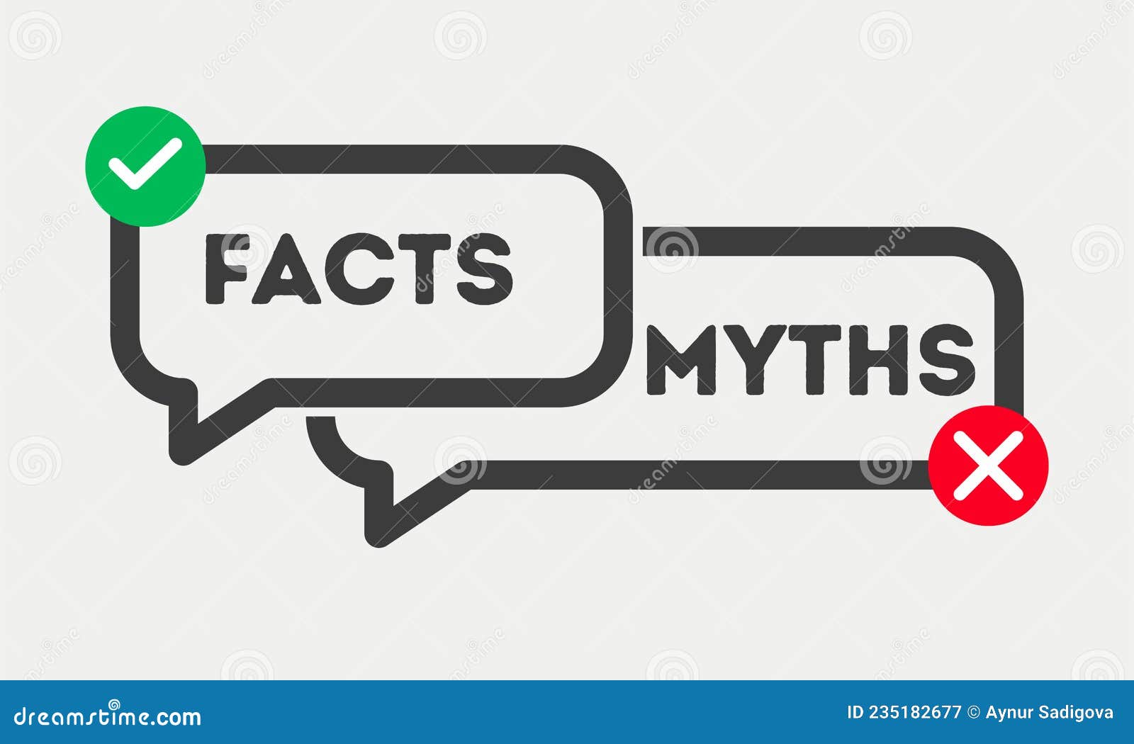 Facts Myths Sign With Cross And Checkmark Symbols. Cartoon Vector ...
