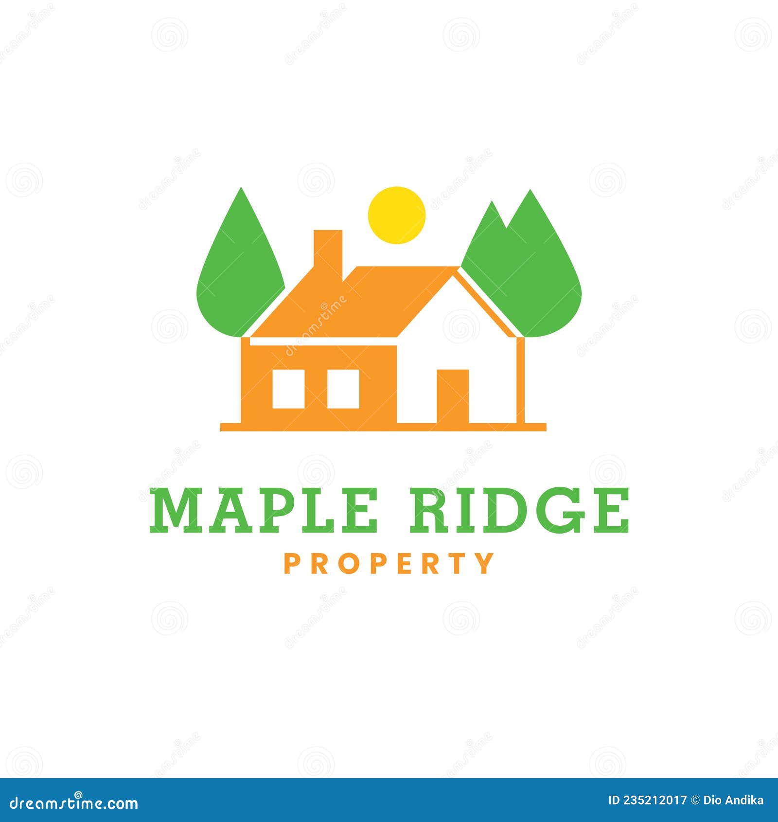 Maple Ridge Property House Tree Sun Logo Design Stock Vector ...