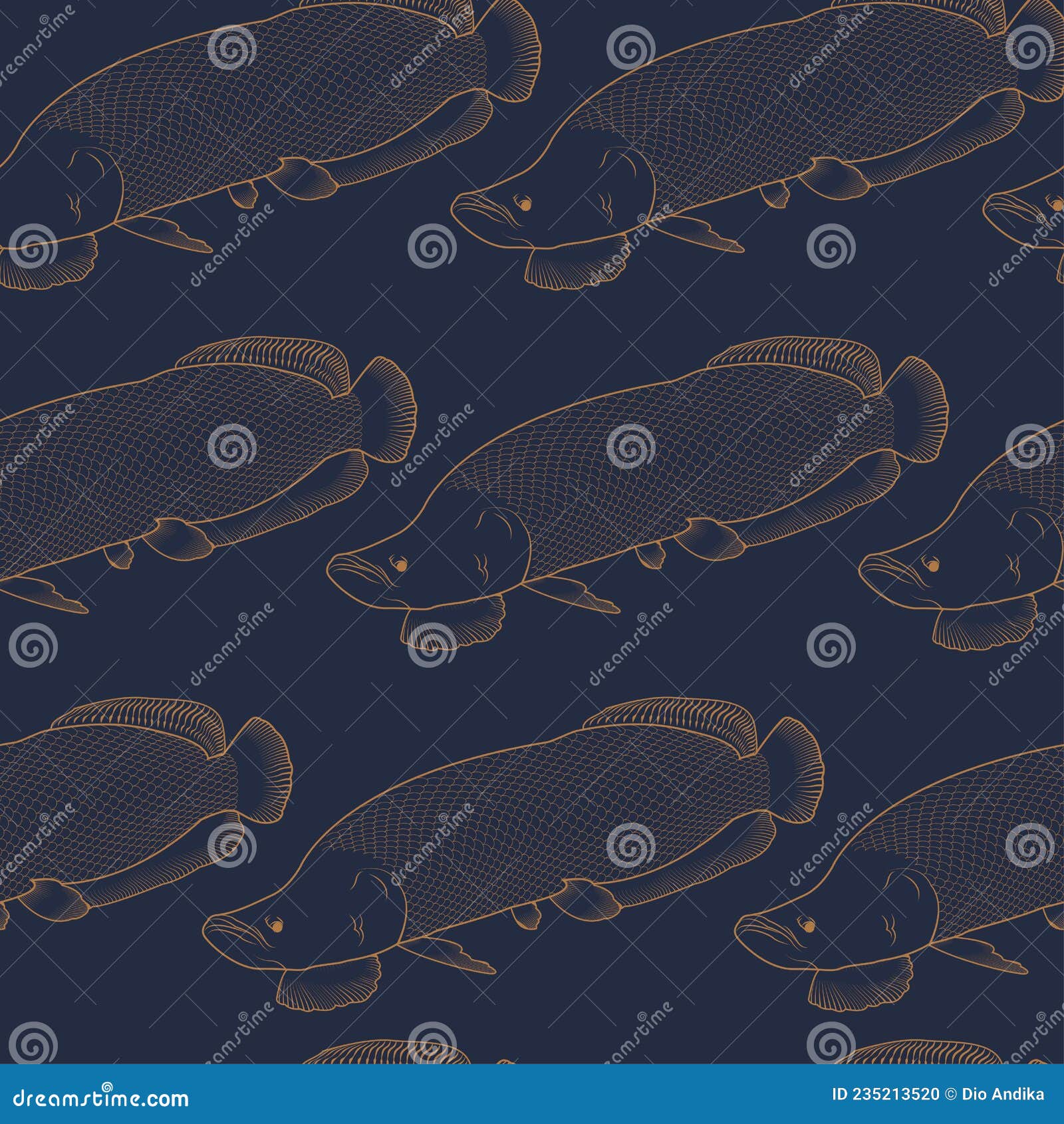 Arapaima Gigas Fish Outline Art Seamless Pattern Design Stock Vector ...