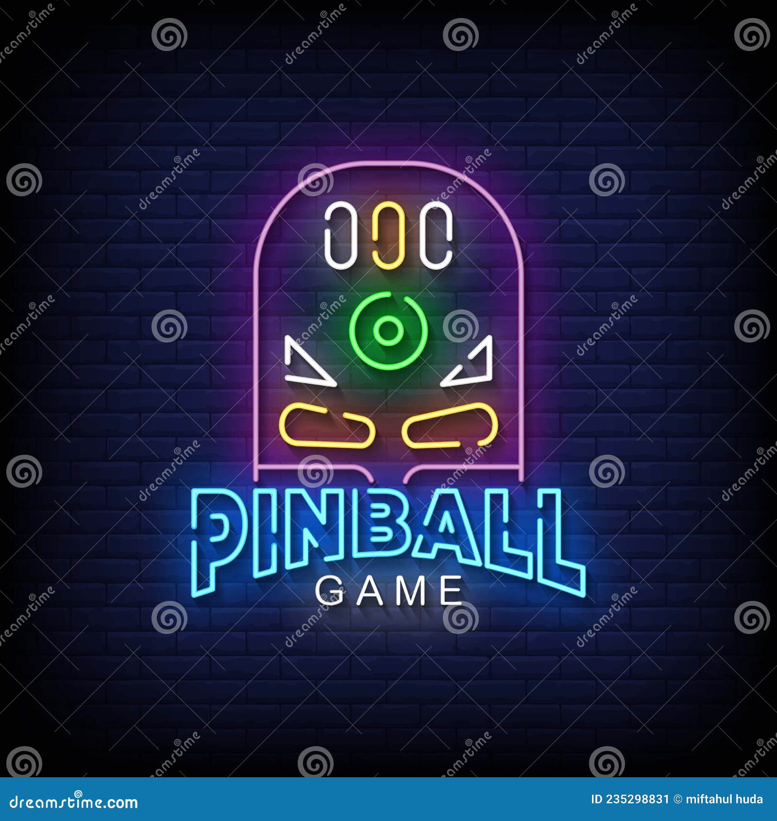 Pinball Game Neon Signs Style Text Vector Stock Vector - Illustration ...