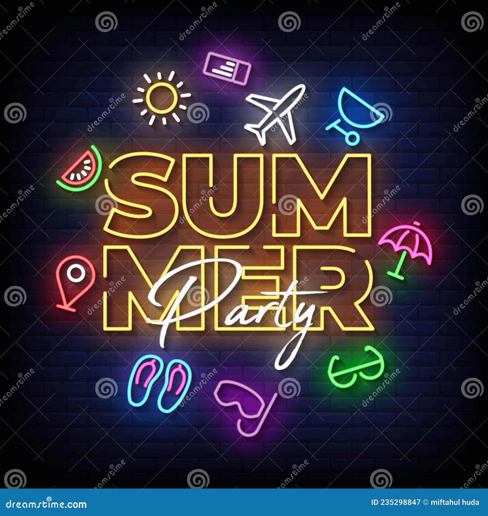 Summer Party Neon Signs Style Text Vector Stock Vector - Illustration ...