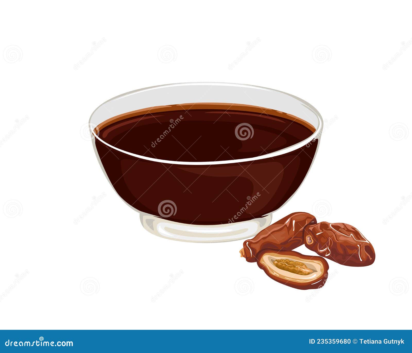 Date Syrup in Glass Bowl with Dried Date Fruits Stock Vector ...
