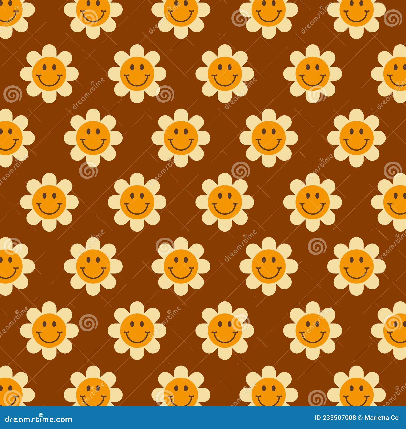 70s Retro Smiley Pattern stock vector. Illustration of century - 235507008