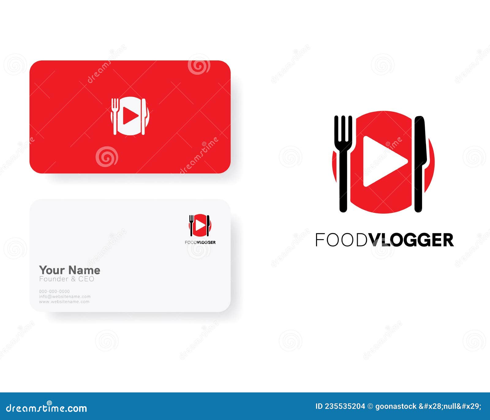 Food Vlogger, Blogger and Food Review Logo Vector with Business Card ...