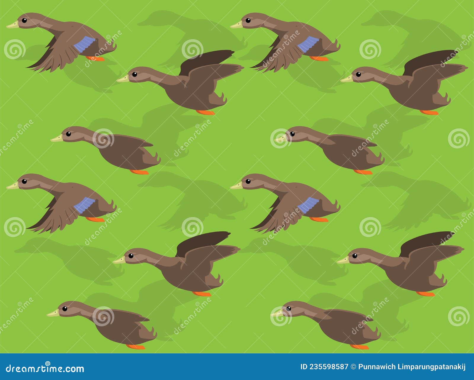 Animal Animation American Black Duck Cartoon Vector Seamless Wallpaper ...