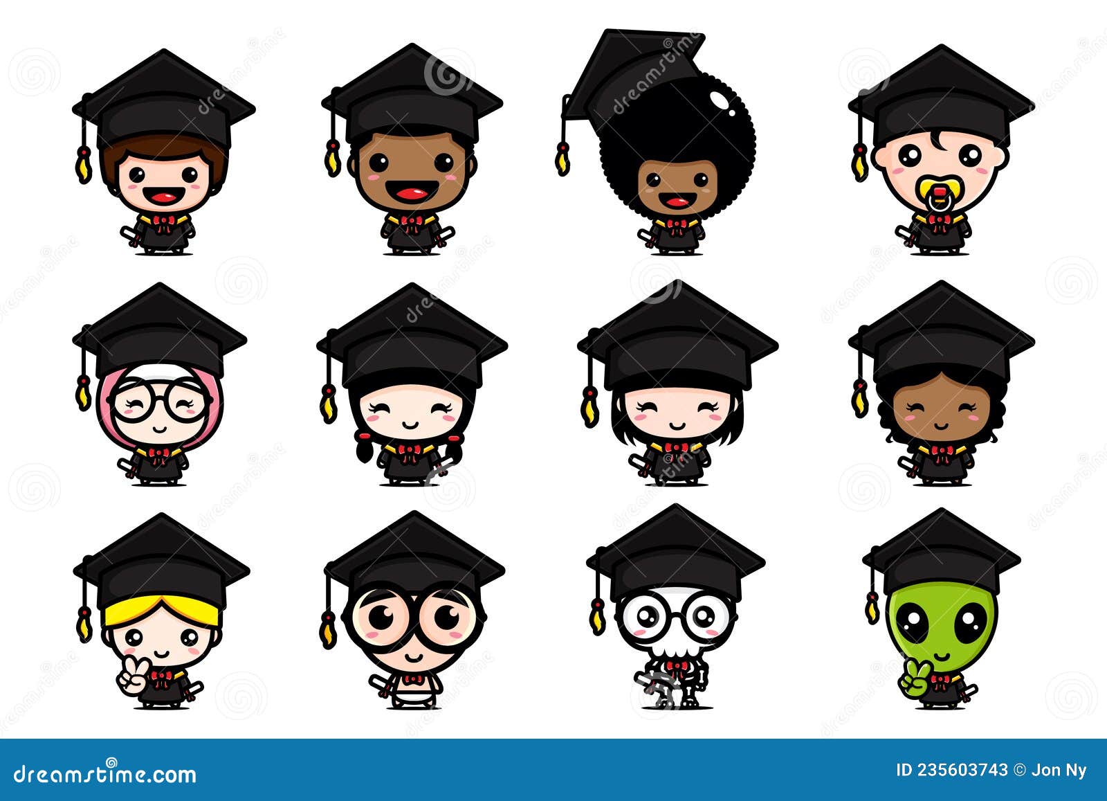 Cute Bachelor Bundle Set Cartoon Character Stock Vector - Illustration ...