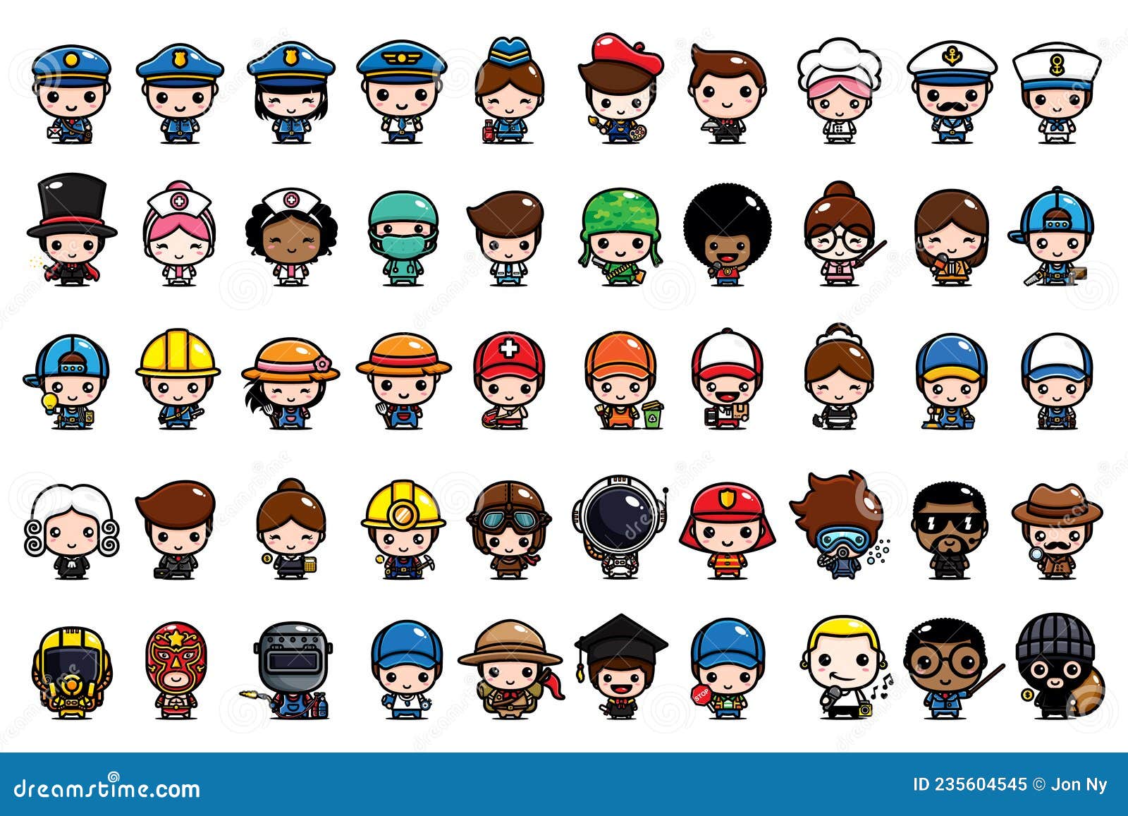 Cute Worker Bundle Set Cartoon Character with Various Jobs Stock Vector ...