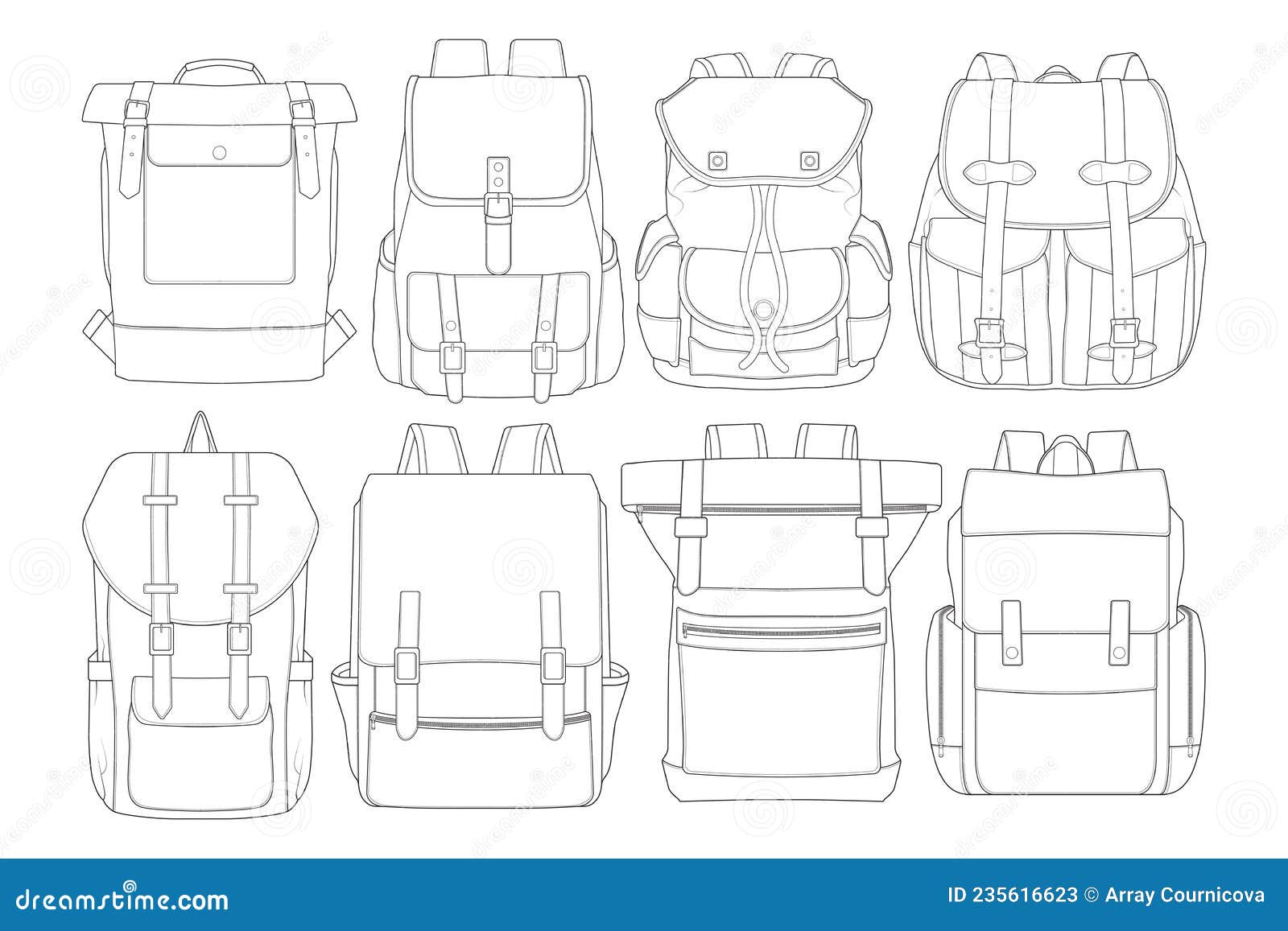 Set Of Backpack Outline Drawing Vector, Set Of Backpack In A Sketch ...