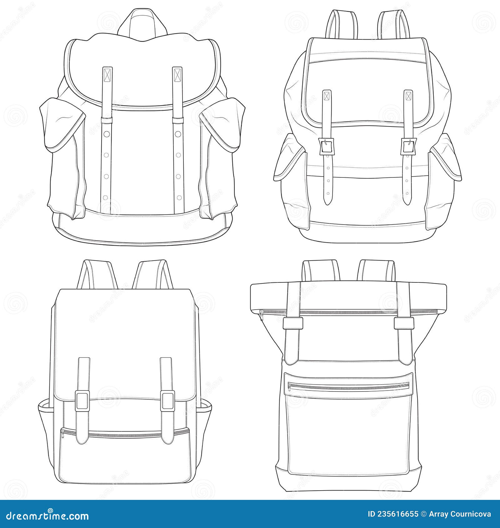 Set Of Backpack Outline Drawing Vector, Set Of Backpack In A Sketch ...