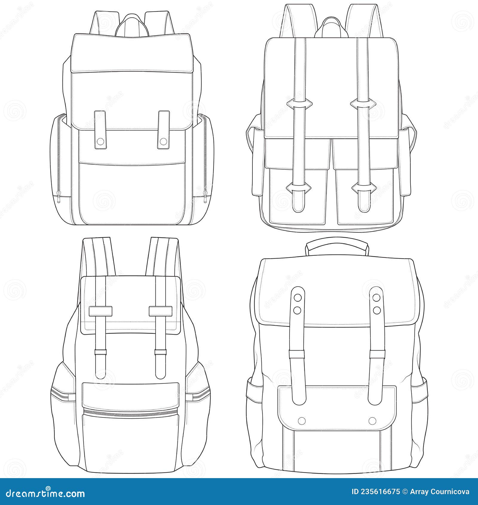 Set of Backpack Outline Drawing Vector, Set of Backpack in a Sketch ...