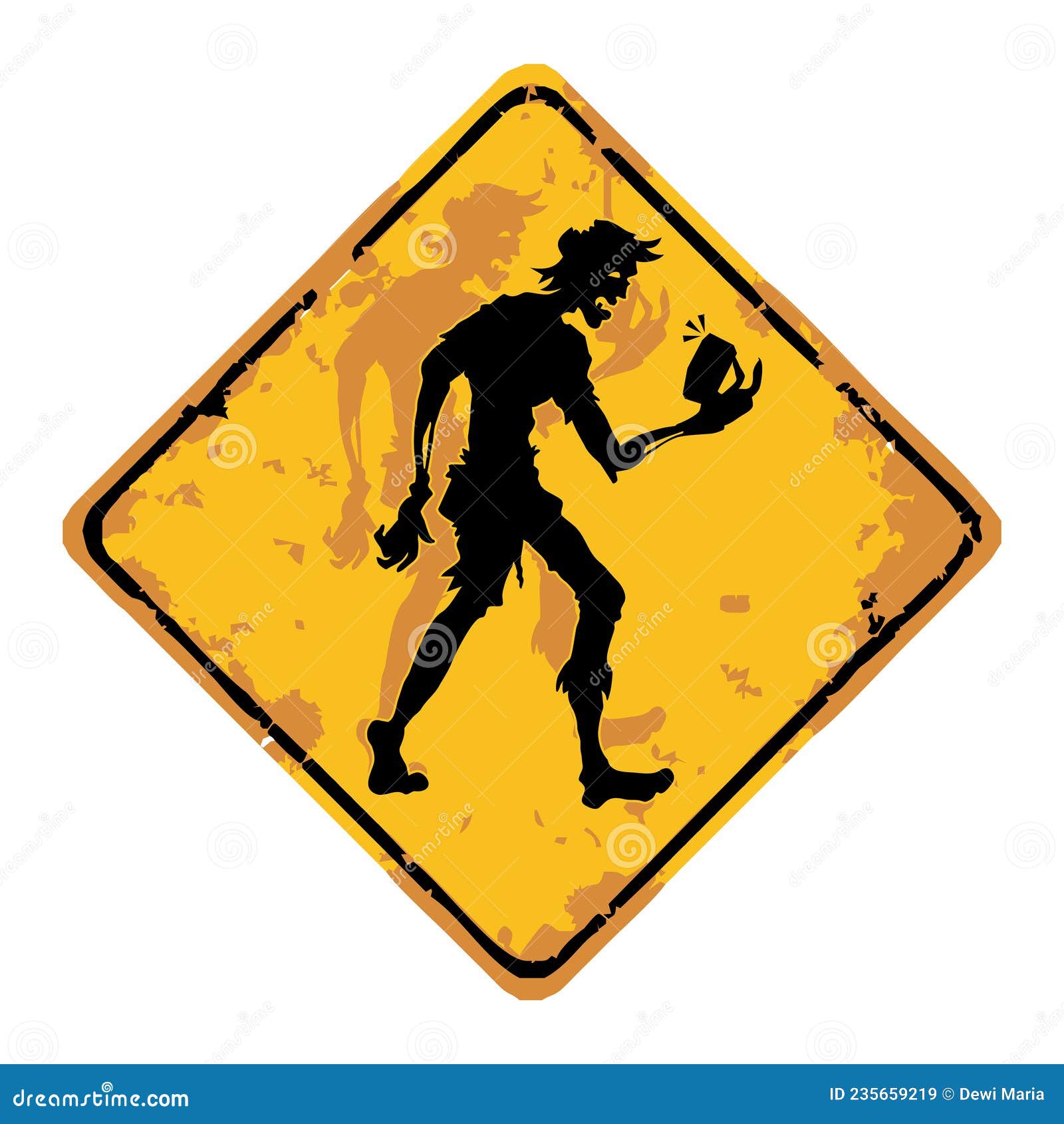 Creature Crossing Signs Zombie with Phone. Stock Vector - Illustration ...