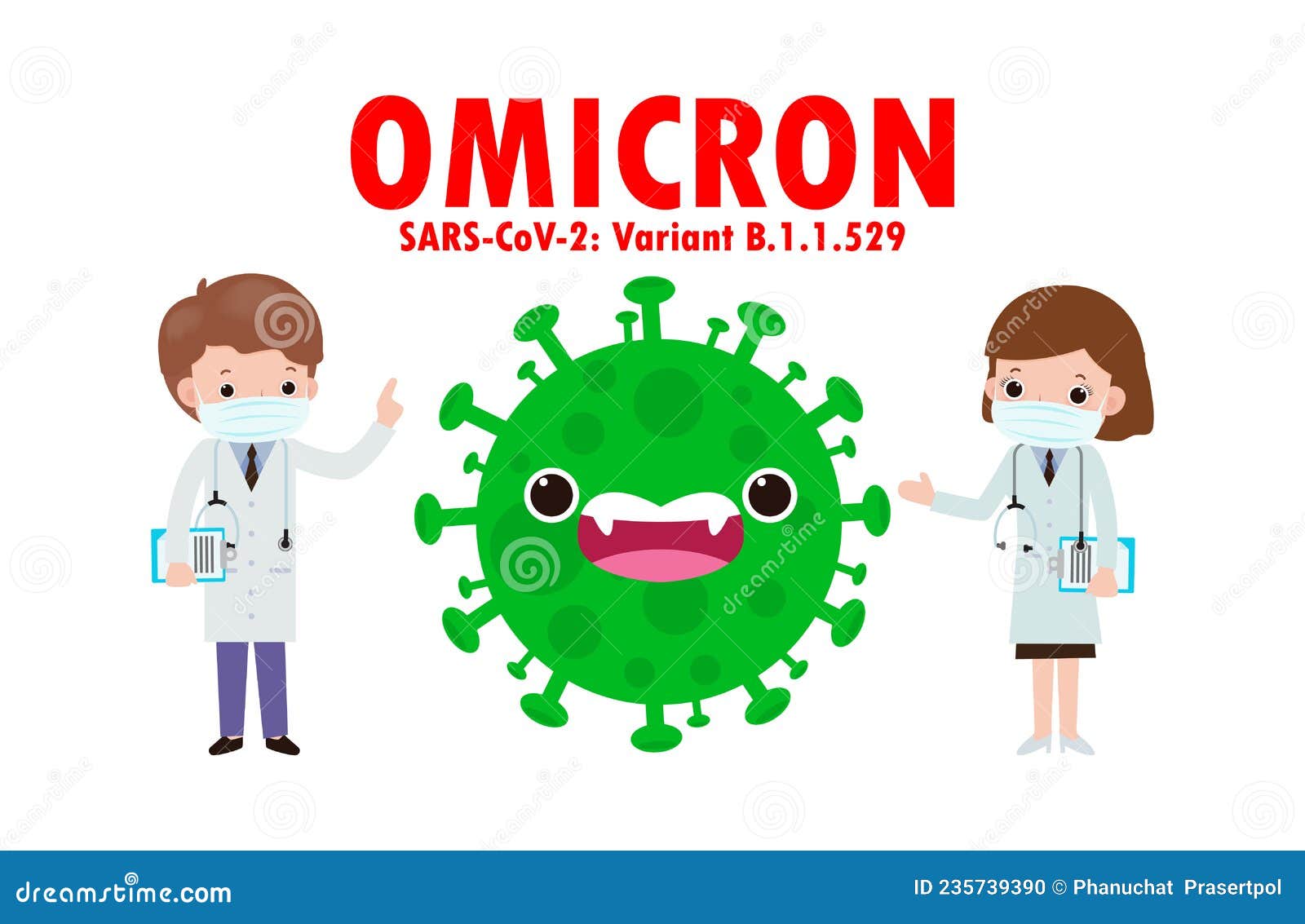 Doctors Team with Omicron 21 Covid Variant B.1.1.529 Stock Vector ...
