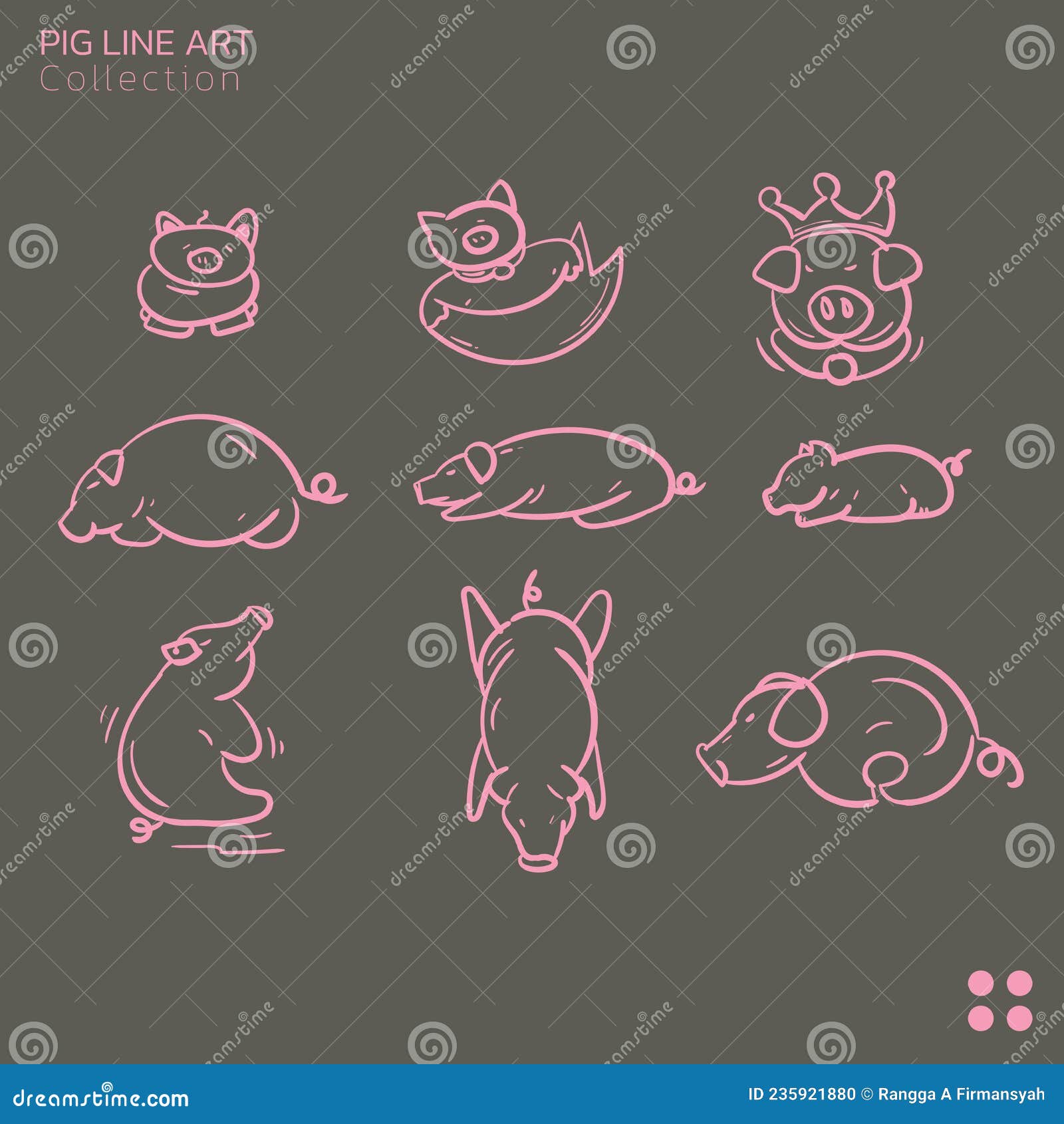 Set of Pig Illustration in Line Art Stock Vector - Illustration of ...