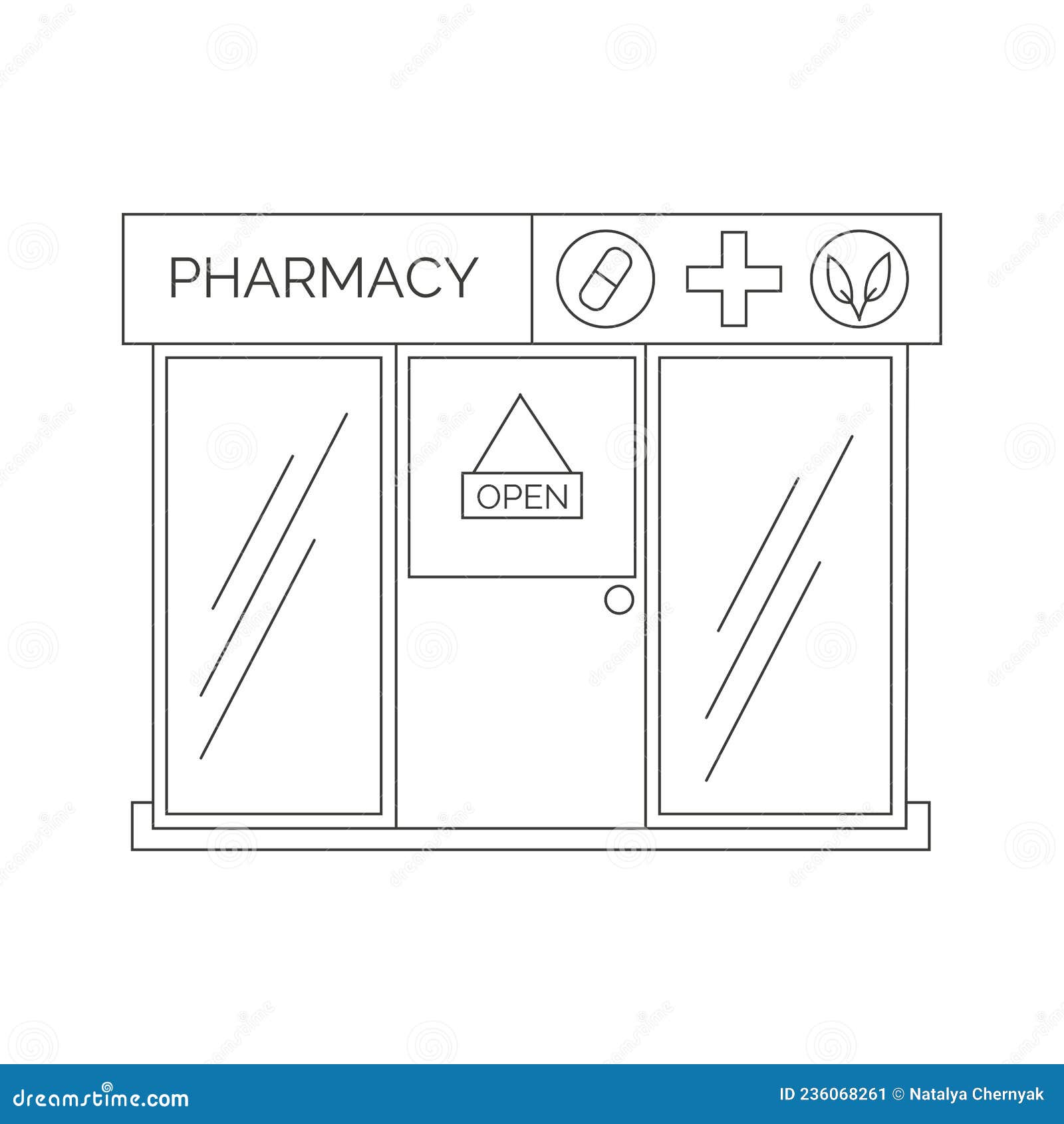 Pharmacy Front Outline Vector Illustration Stock Vector - Illustration ...