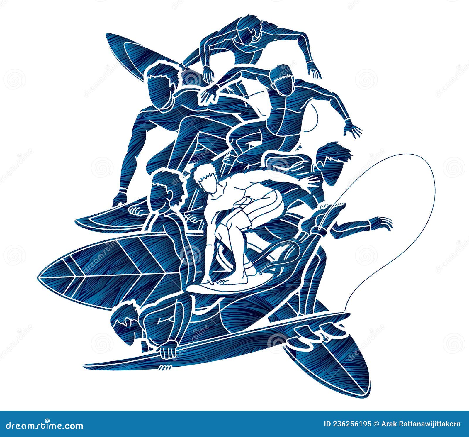 Surfer Action Surfing Sport Players Cartoon Graphic Vector Stock Vector ...