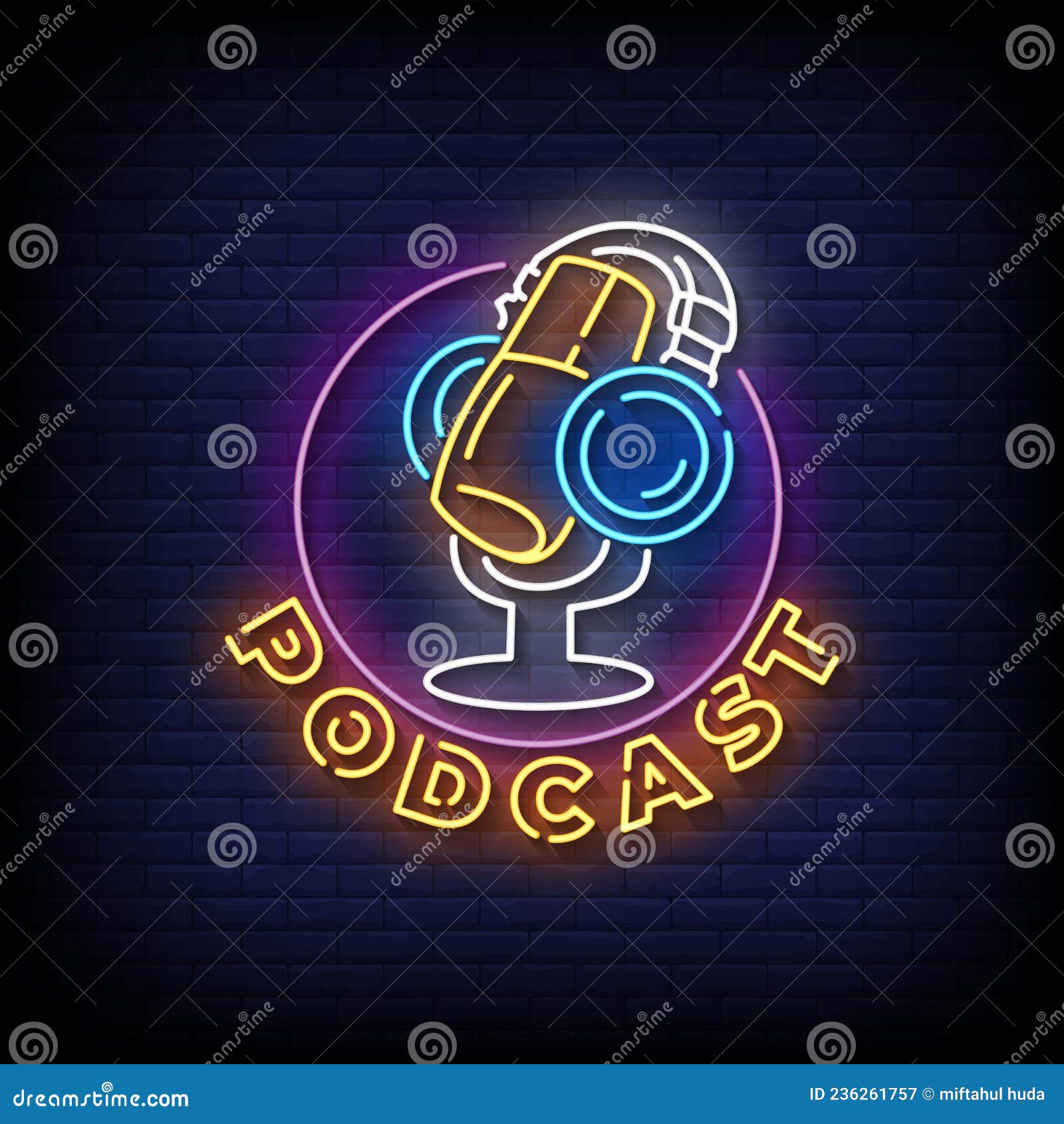 Podcast Neon Signs Style Text Vector Stock Vector - Illustration of ...