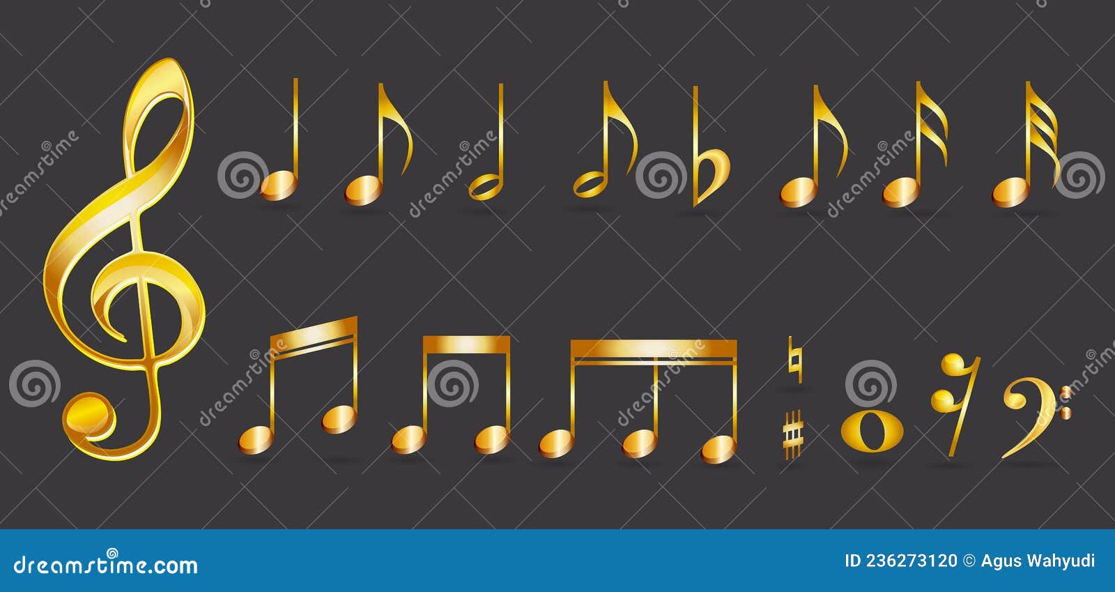 Set of Golden Musical Annotations or Realistic Gold Musical Notes ...