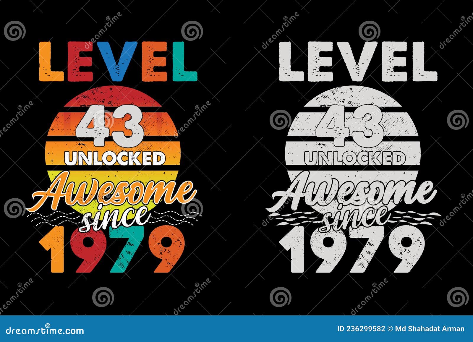 Level 43 Unlocked Awesome since 1979 Vintage T-shirt Design. Vintage T ...