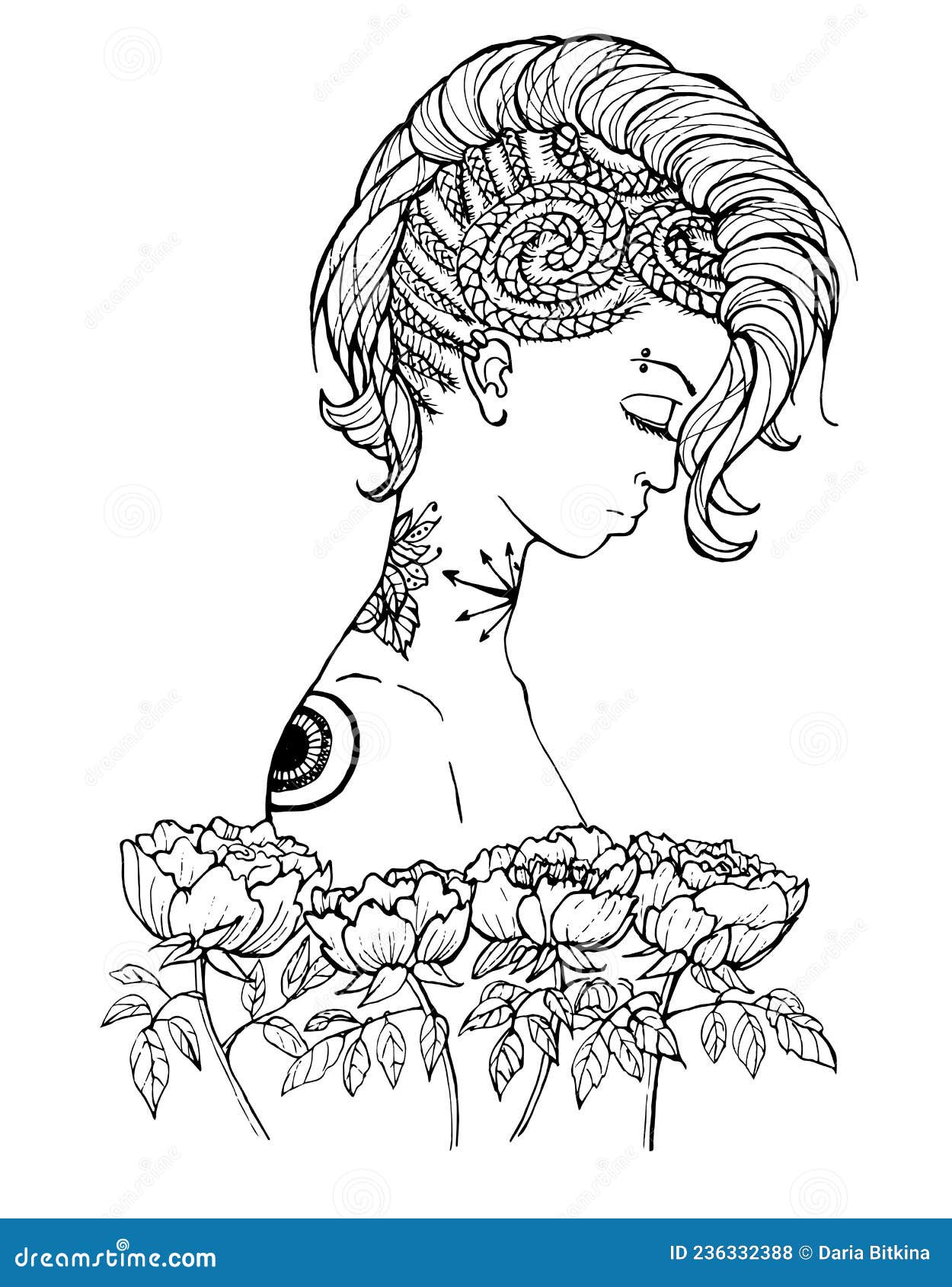 Vector Graphic Image of a Girl with Dreadlocks and Tattoos Stock Vector ...