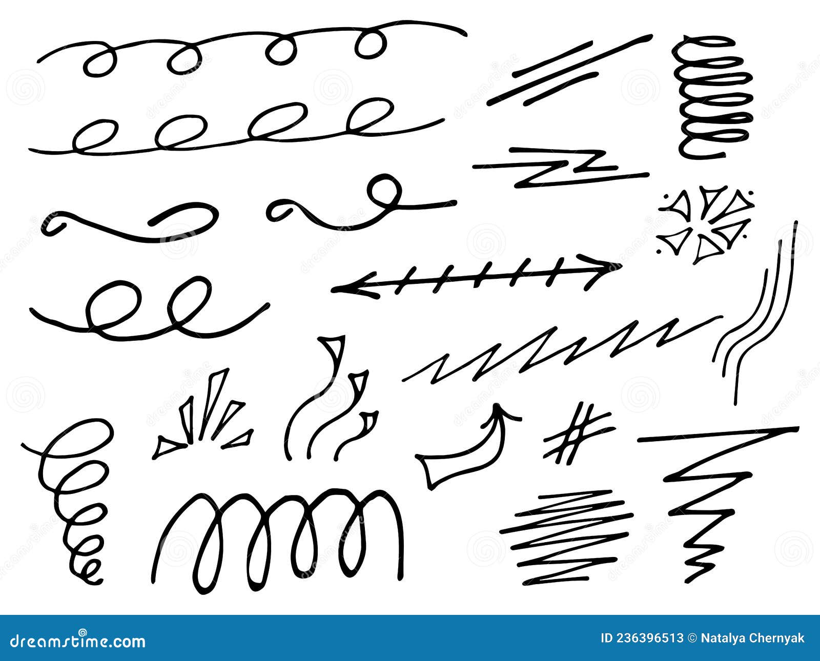Underlines and Curly Lines Doodle Set Stock Vector - Illustration of ...