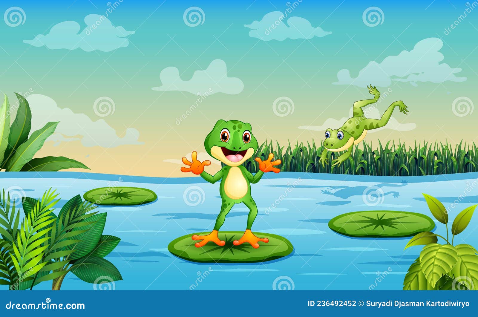 Frogs Pool Party Cartoon Vector | CartoonDealer.com #53512273