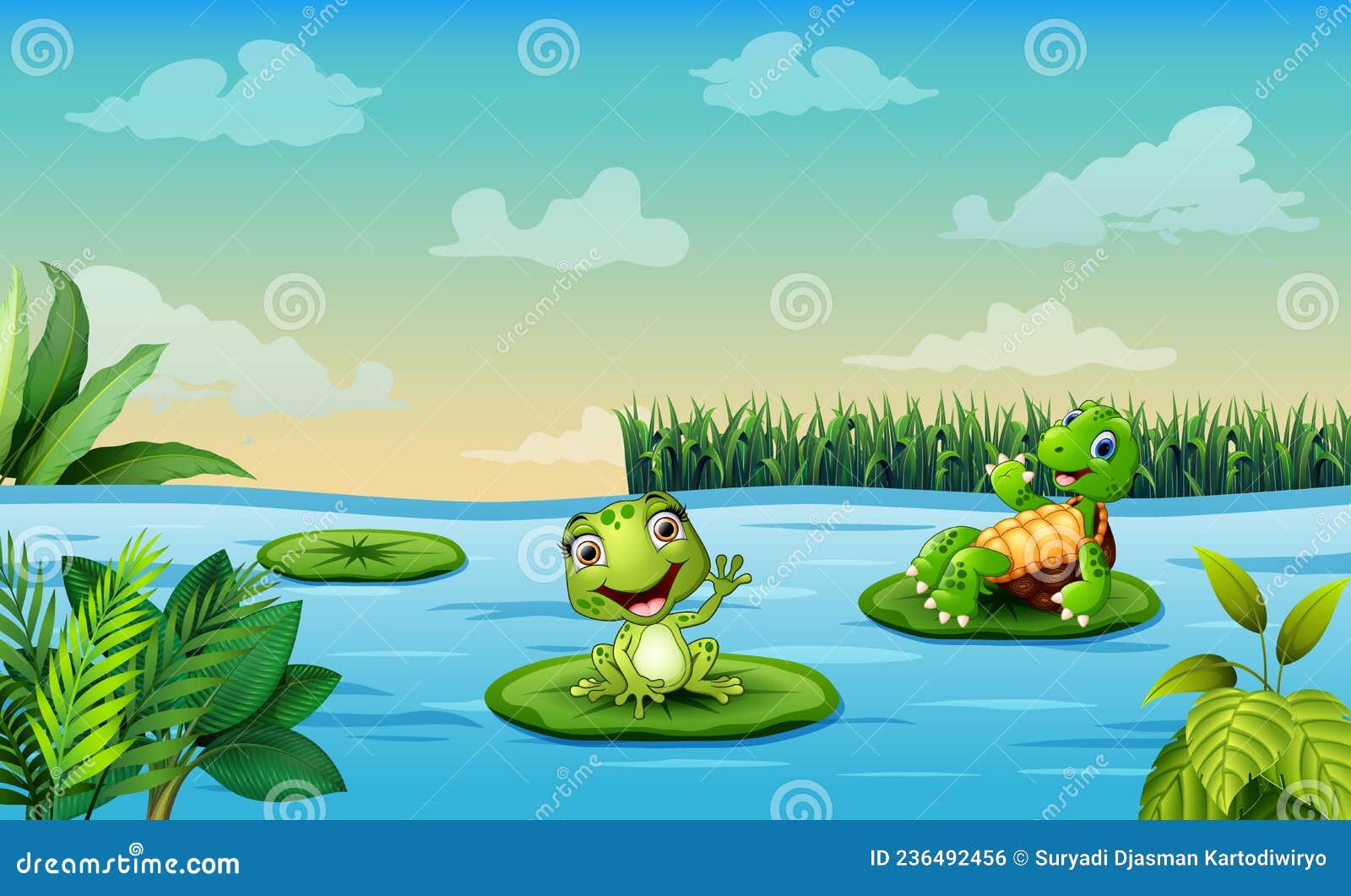 Turtle And Lotus Leaves Watercolor Painting Stock Photo | CartoonDealer ...