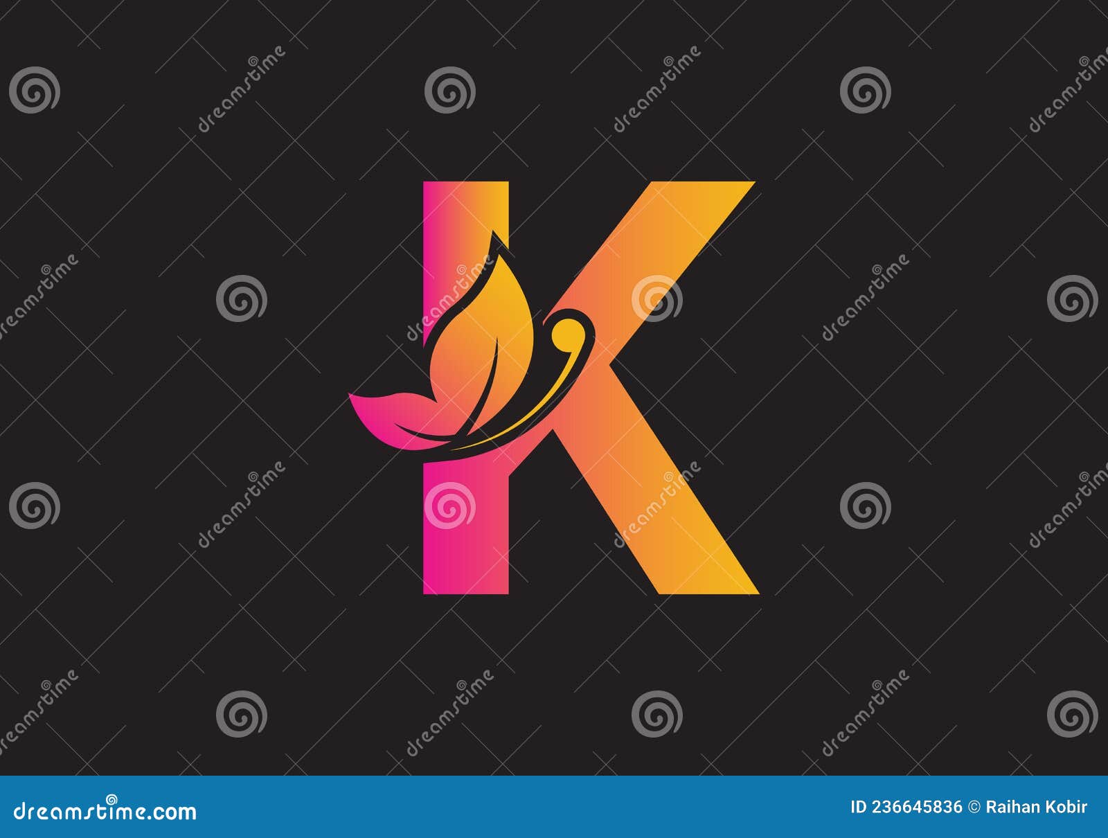 This is a Letter K Text Added by Butterfly Design Stock Illustration ...