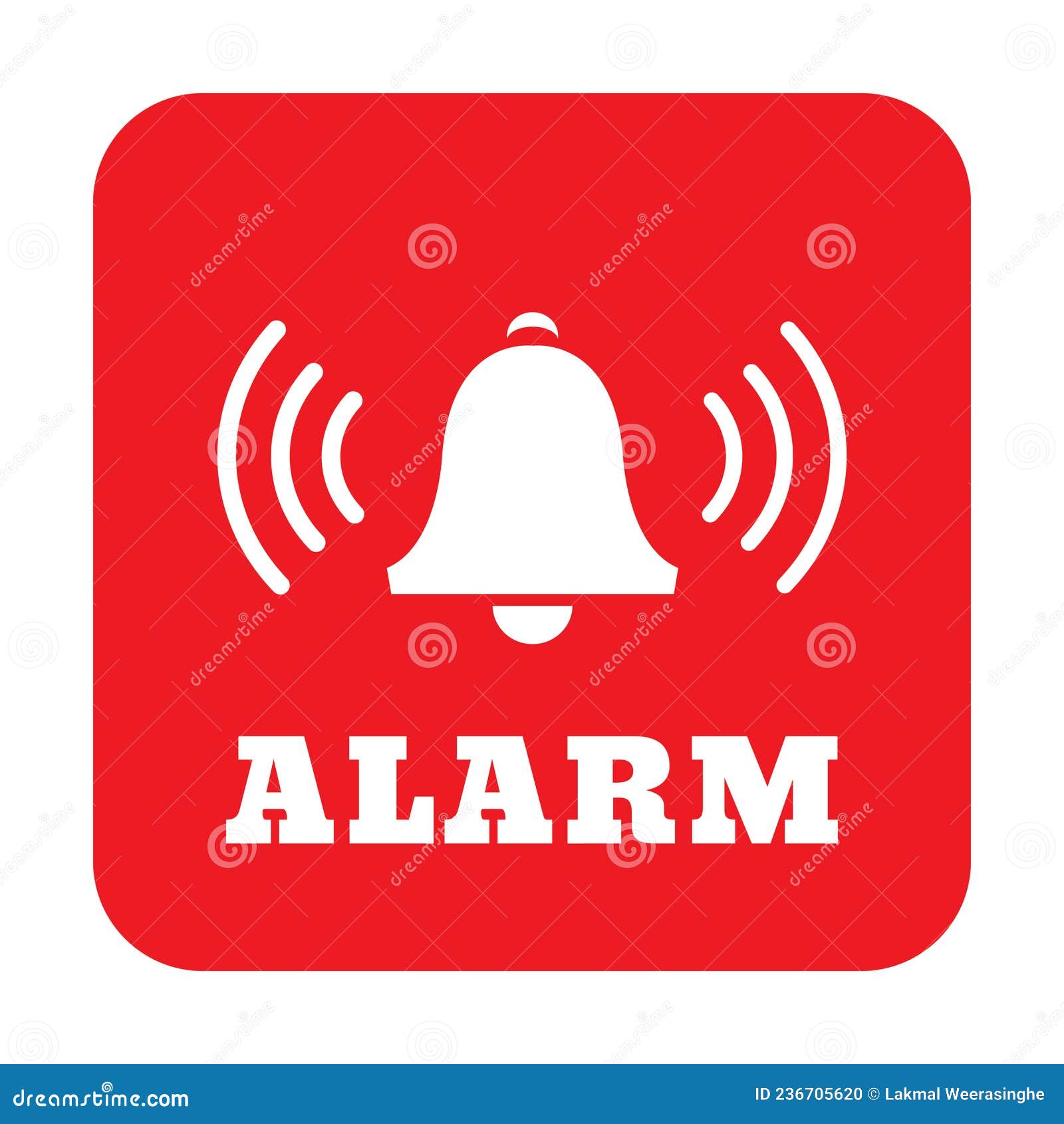 Alarm red square button. stock vector. Illustration of logo - 236705620