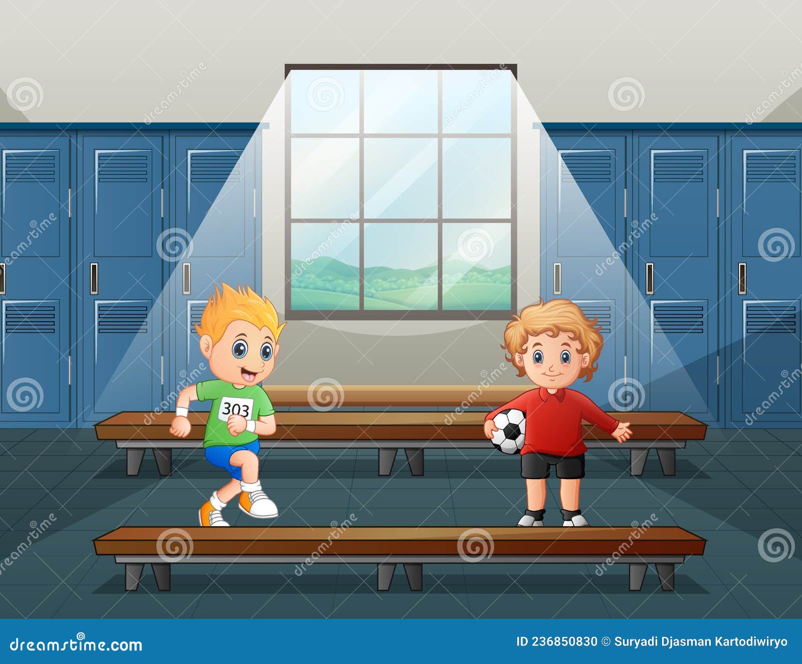 Two Boys Getting Ready To Play Football in the Locker Room Stock Vector ...