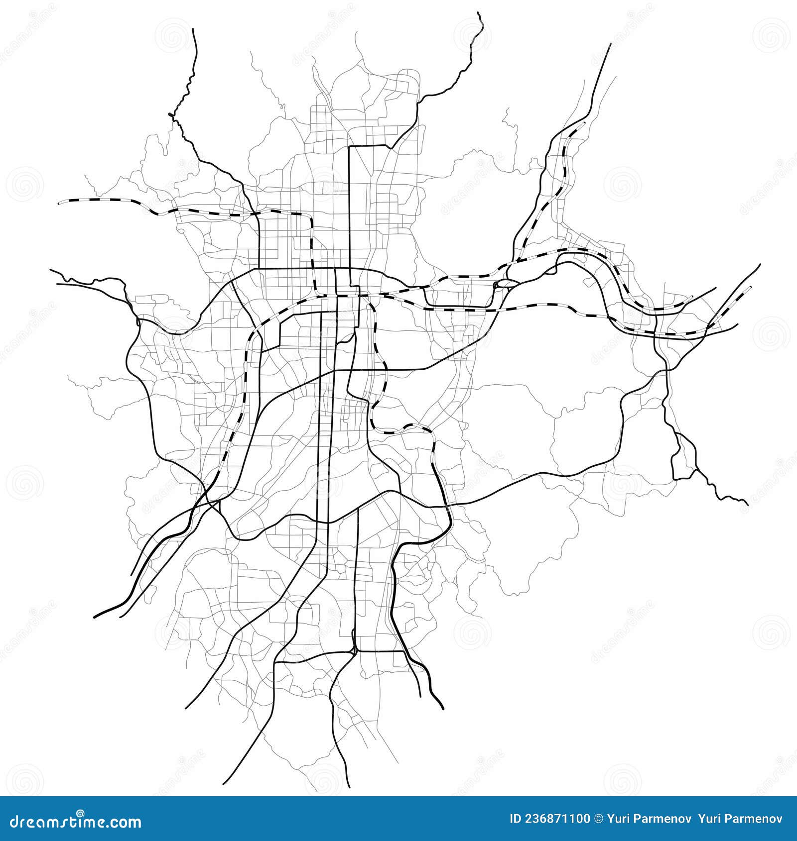 Kyoto City Map Japan - Town Streets on the Plan. Monochrome Line Map of ...
