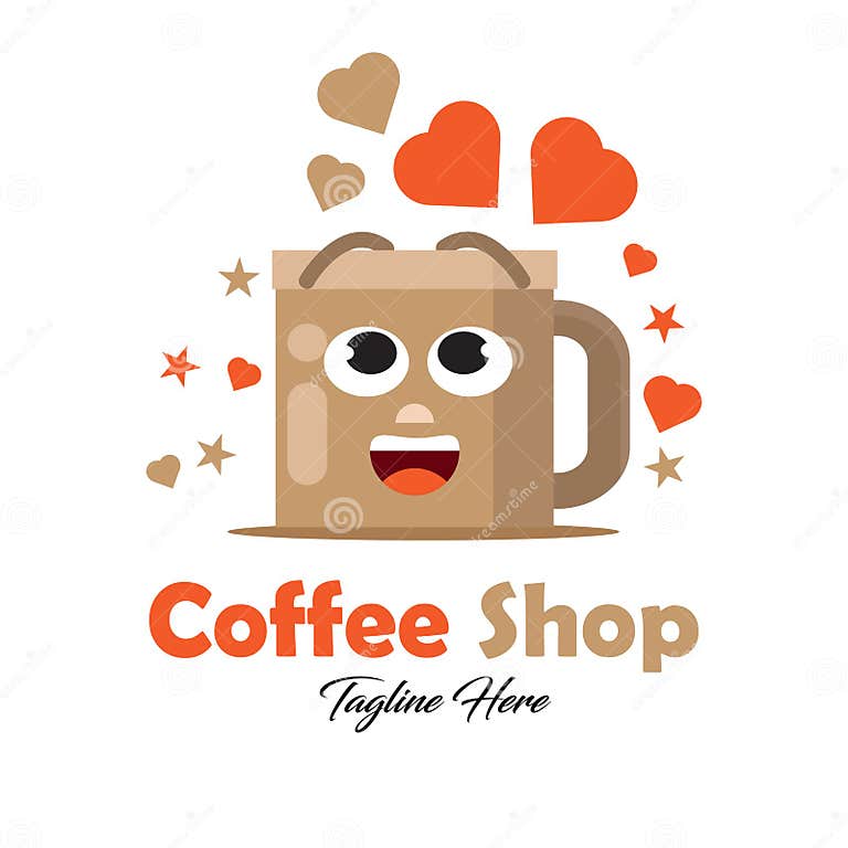 Cute Coffee Cup Logo Vector Illustration with Dummy Text on White ...
