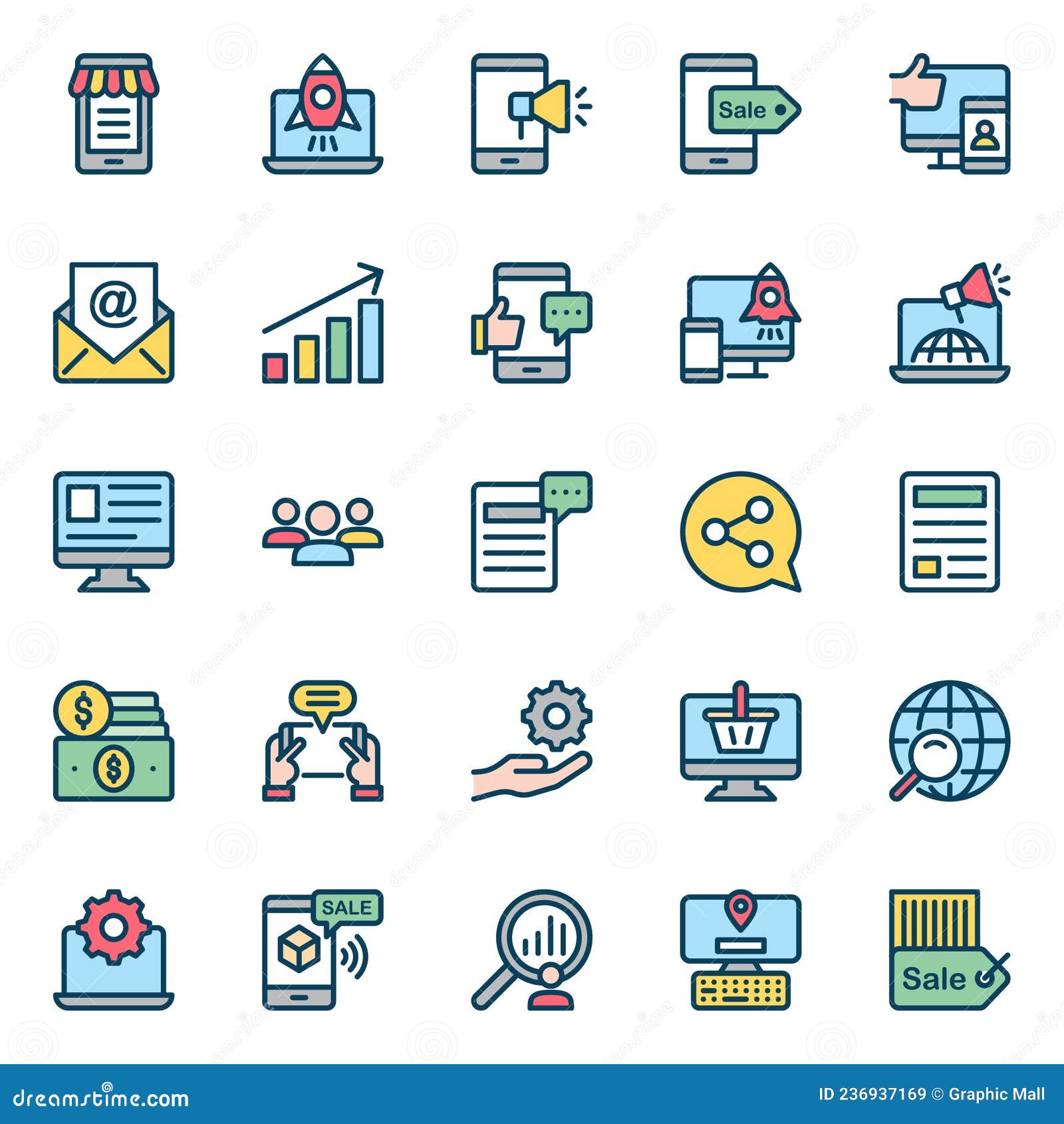 Filled Color Outline Icons for Digital Marketing. Stock Vector ...