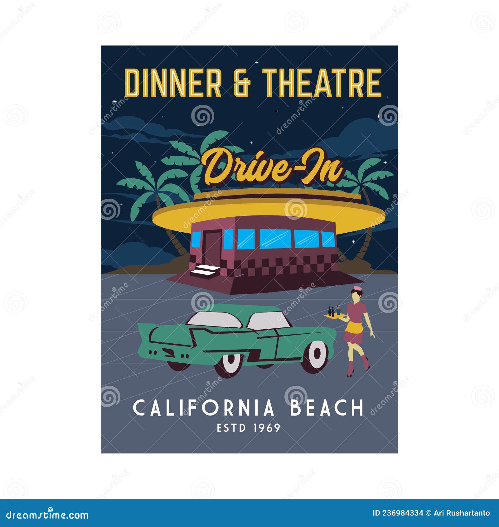 Drive in Dinner with Retro Style Design Stock Vector - Illustration of ...