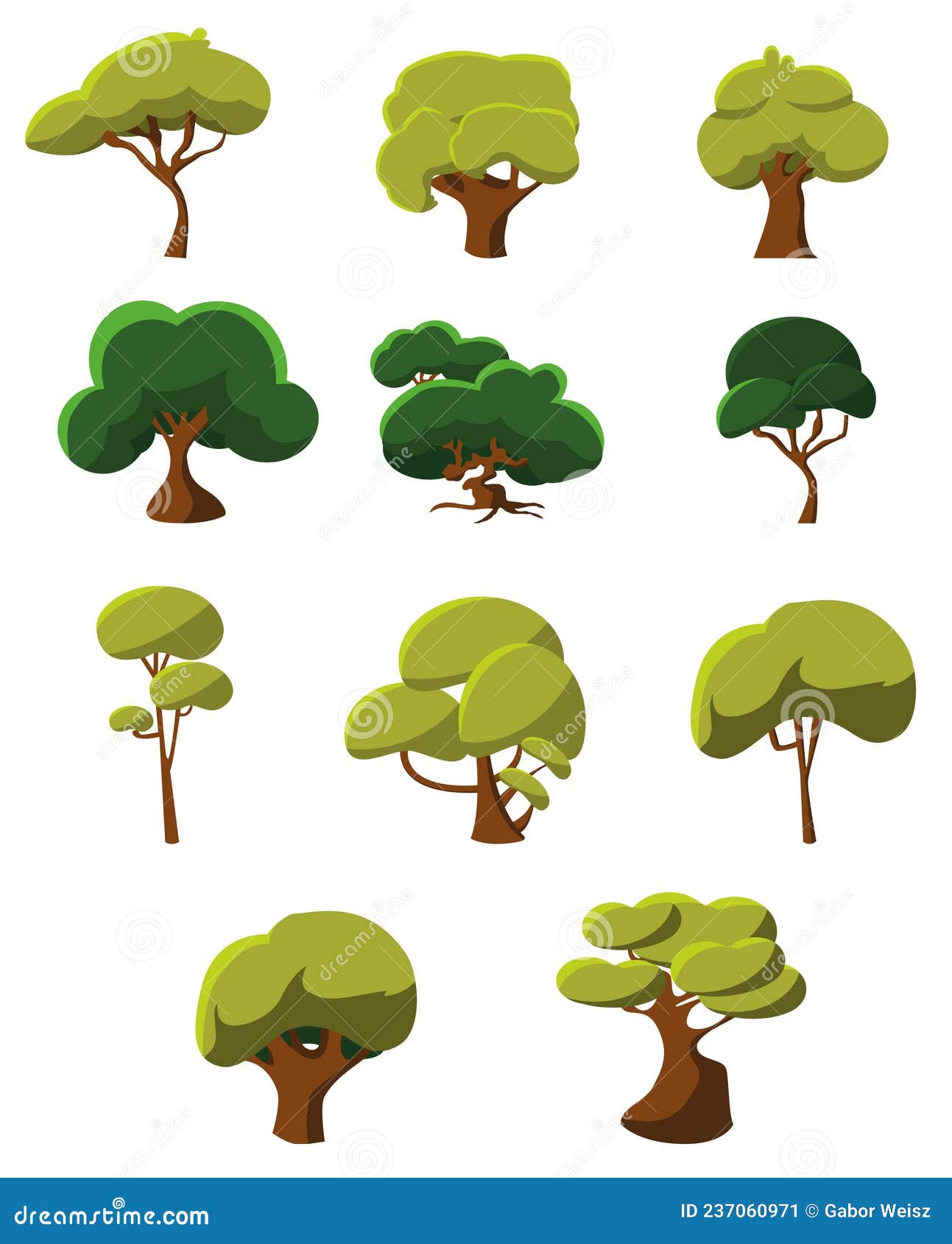 Different Style Cartoon Style Trees Stock Vector - Illustration of ...