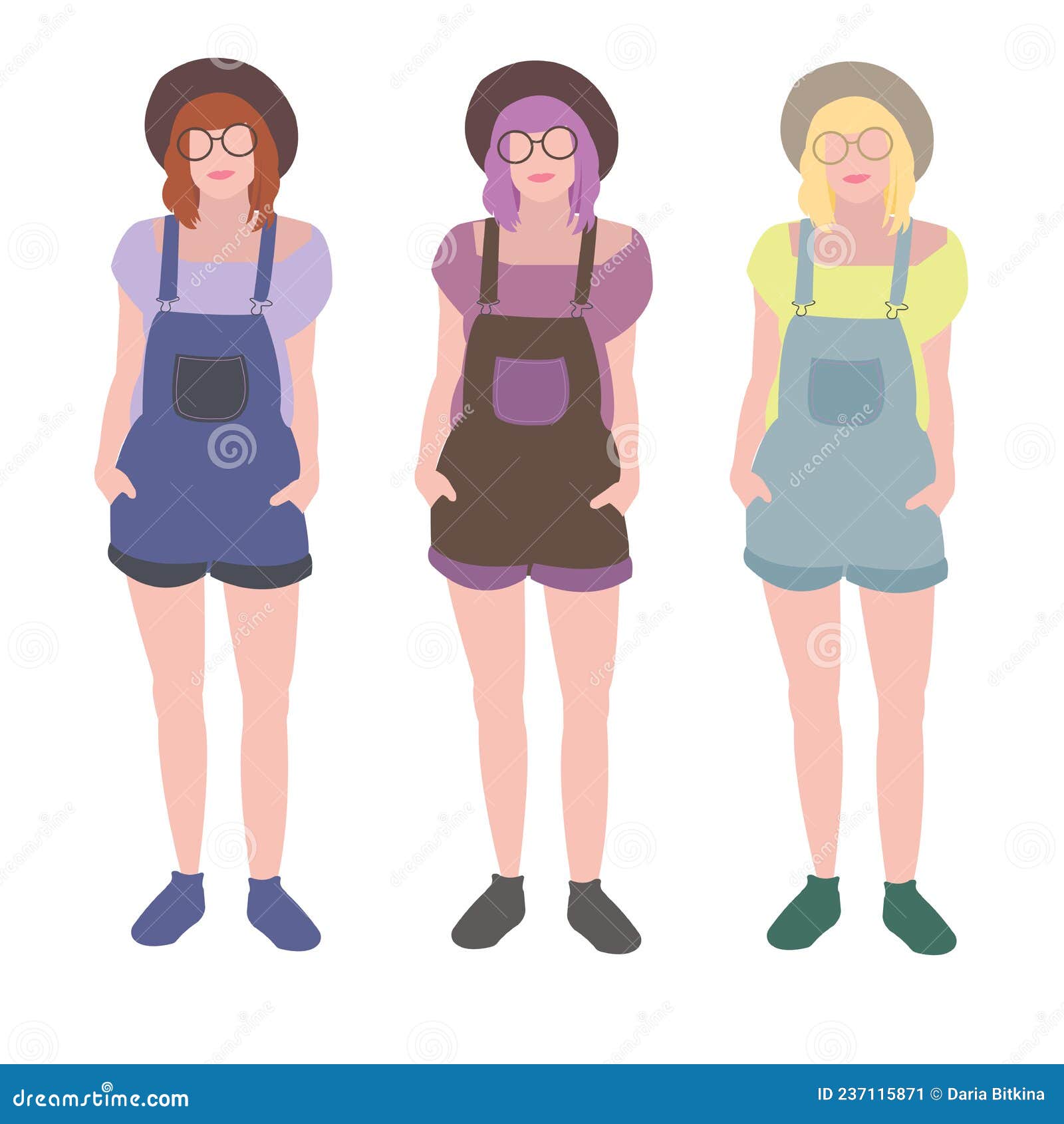 Vector Flat Character Stylish Girls Set Stock Vector - Illustration of ...