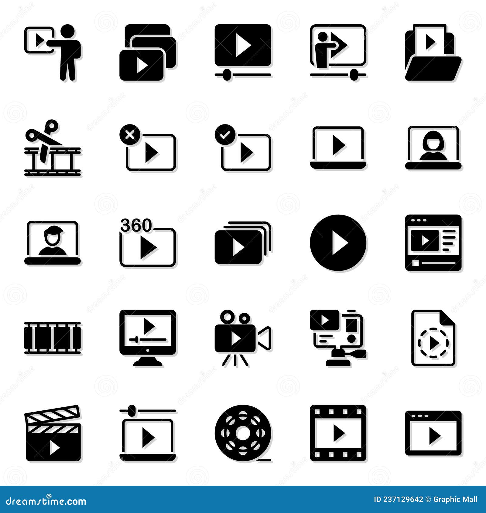 Glyph Icons for Video Content. Stock Vector - Illustration of ...