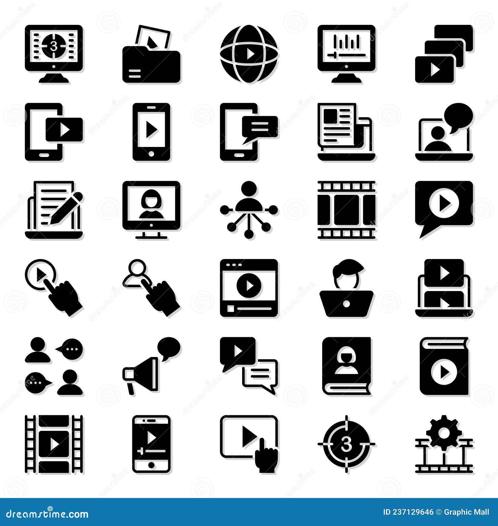 Glyph Icons for Video Content. Stock Vector - Illustration of gallery ...