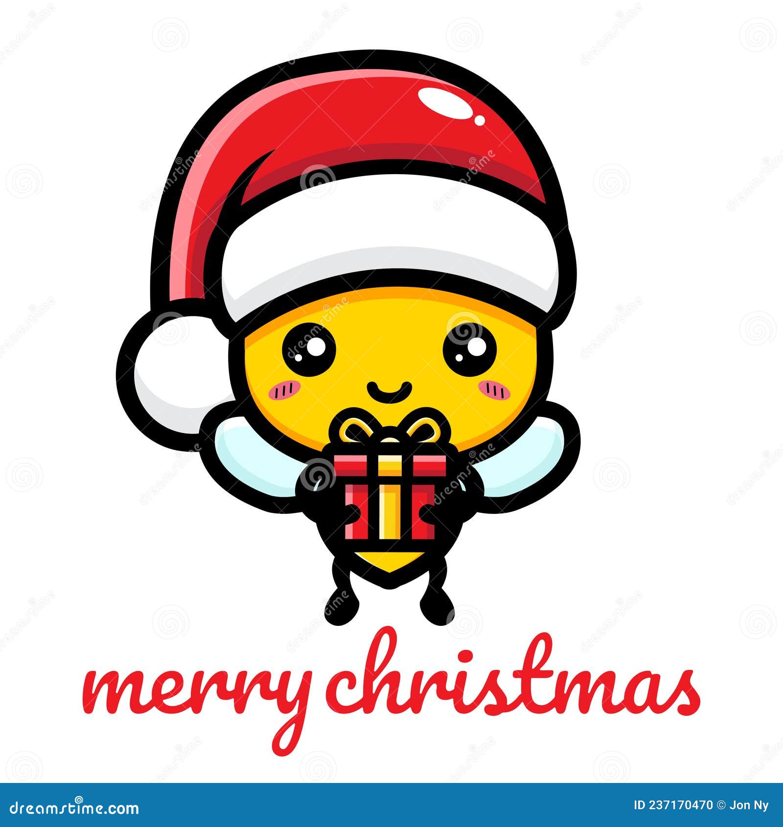 Cute Bee Cartoon Character Celebrating Christmas Wearing Santa Claus ...