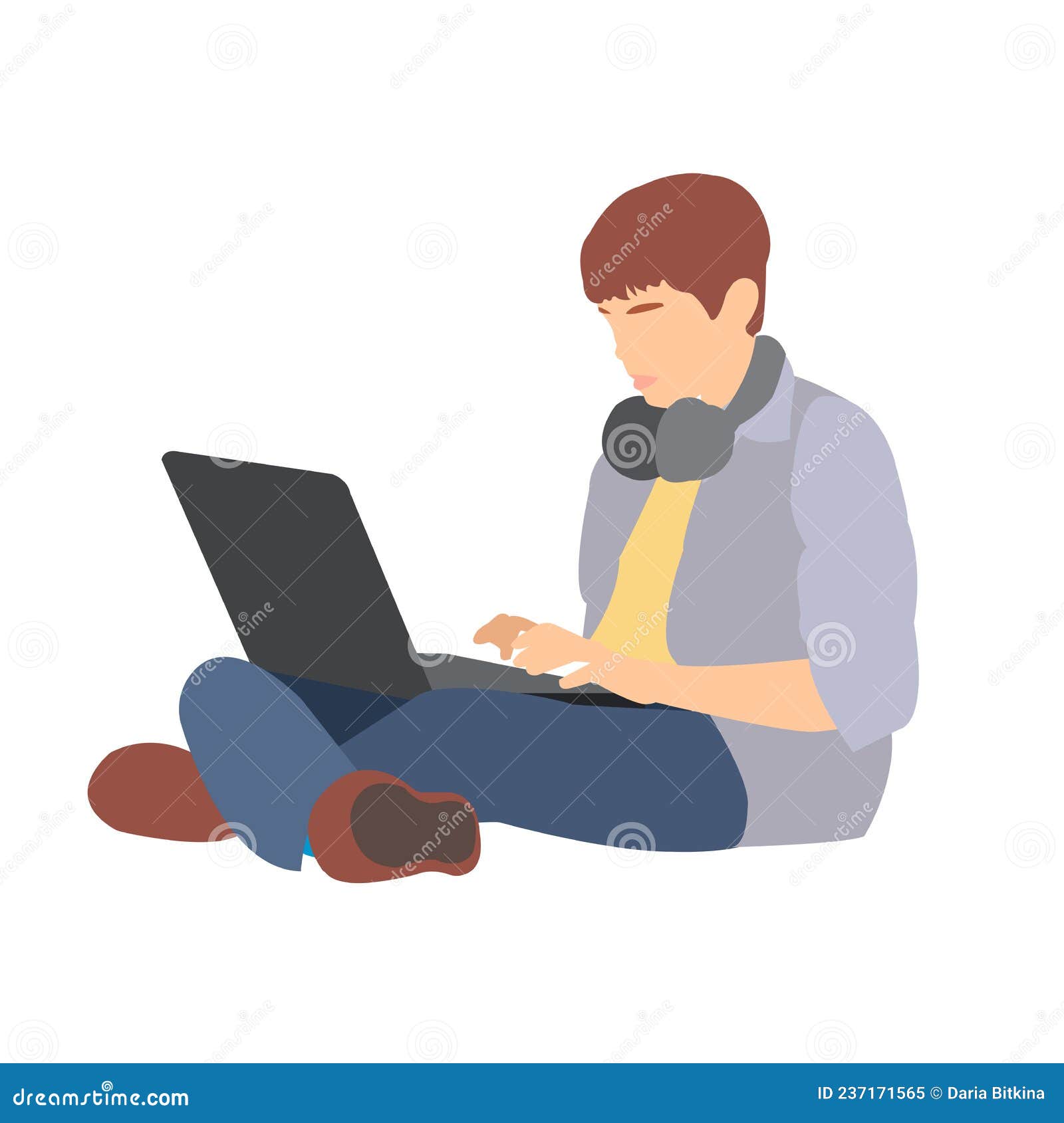 Illustration Flat Boy Student Working with Computer Stock Vector ...