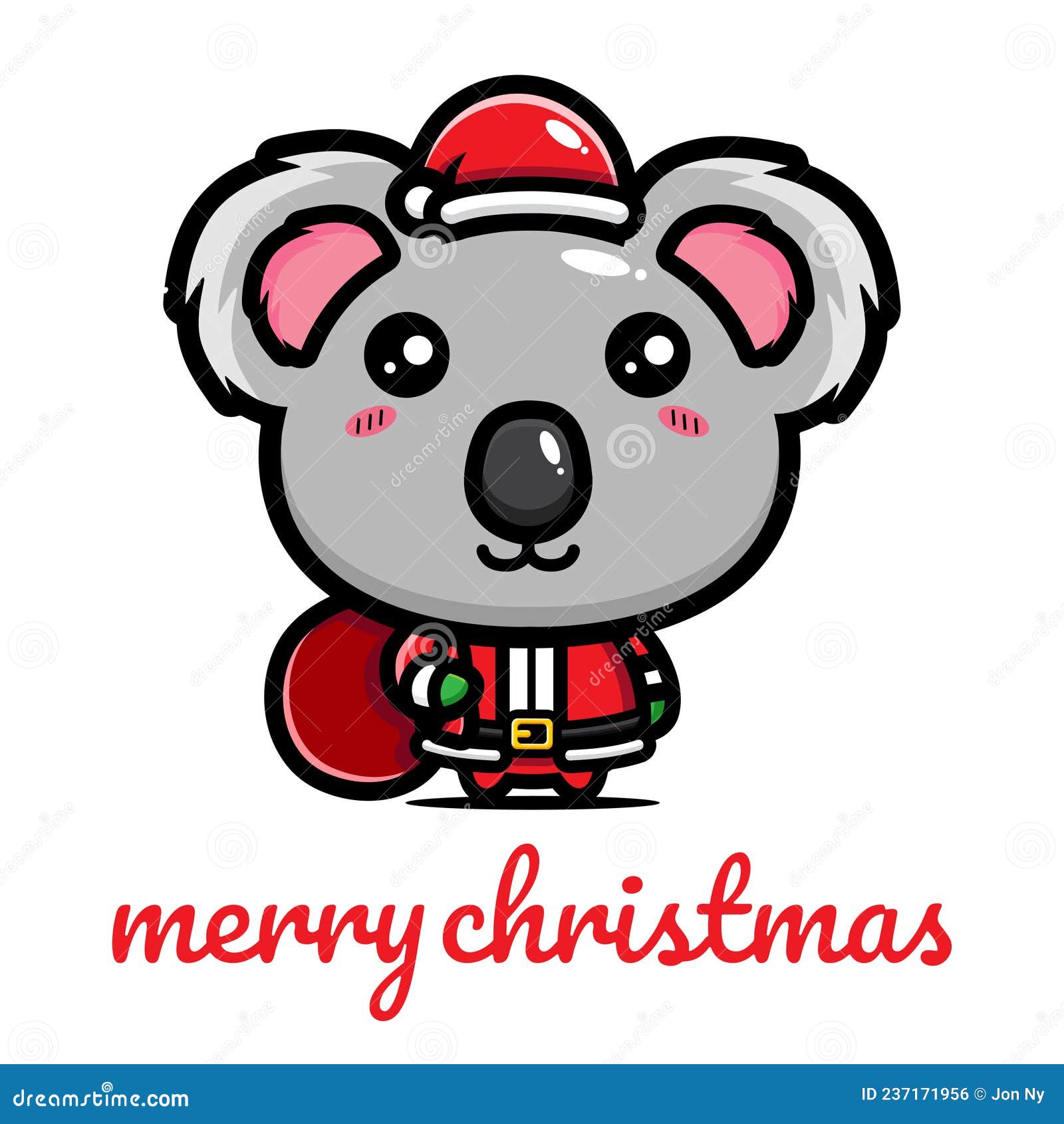 Cute Koala Character Design Celebrating Christmas Wearing Santa Claus ...