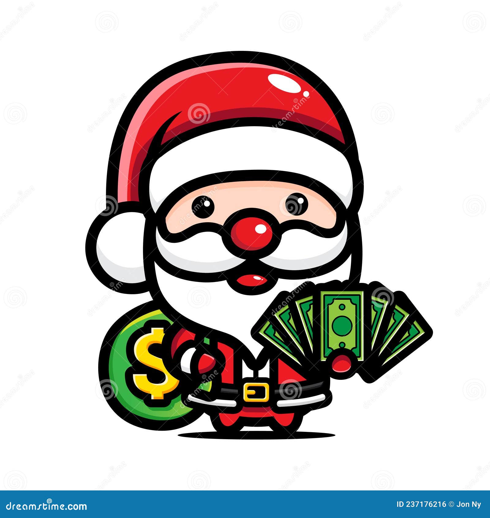 Cute Santa Claus Cartoon Character Design Sharing Money Stock Vector ...