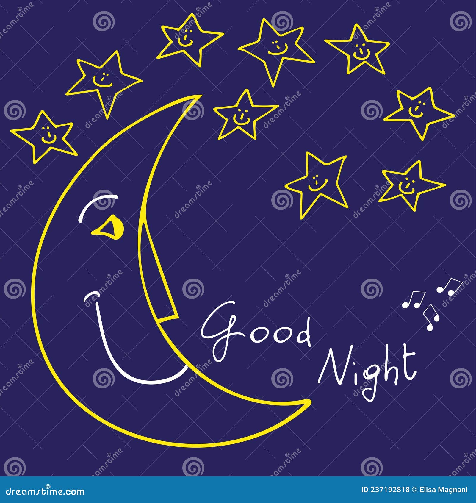 Good Night. Vector Illustration with Moon, Stars and Hand Drawn ...
