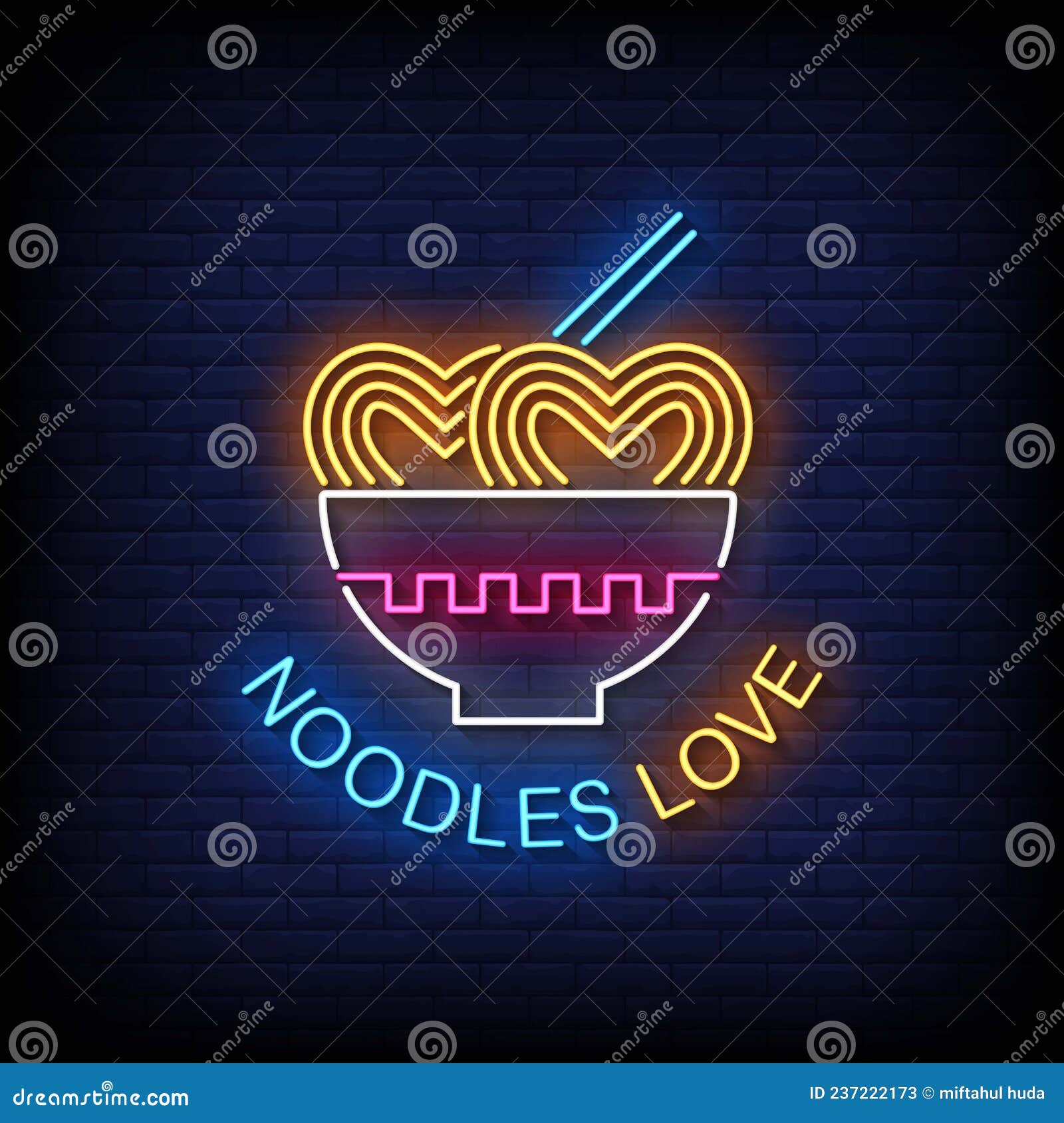 Noodles Love Neon Signs Style Text Vector Stock Vector - Illustration ...