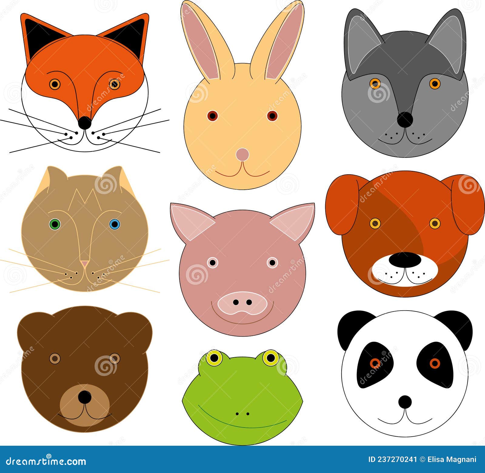 Collection of Animal Portraits: Fox, Rabbit, Wolf, Cat, Pig, Dog, Bear ...