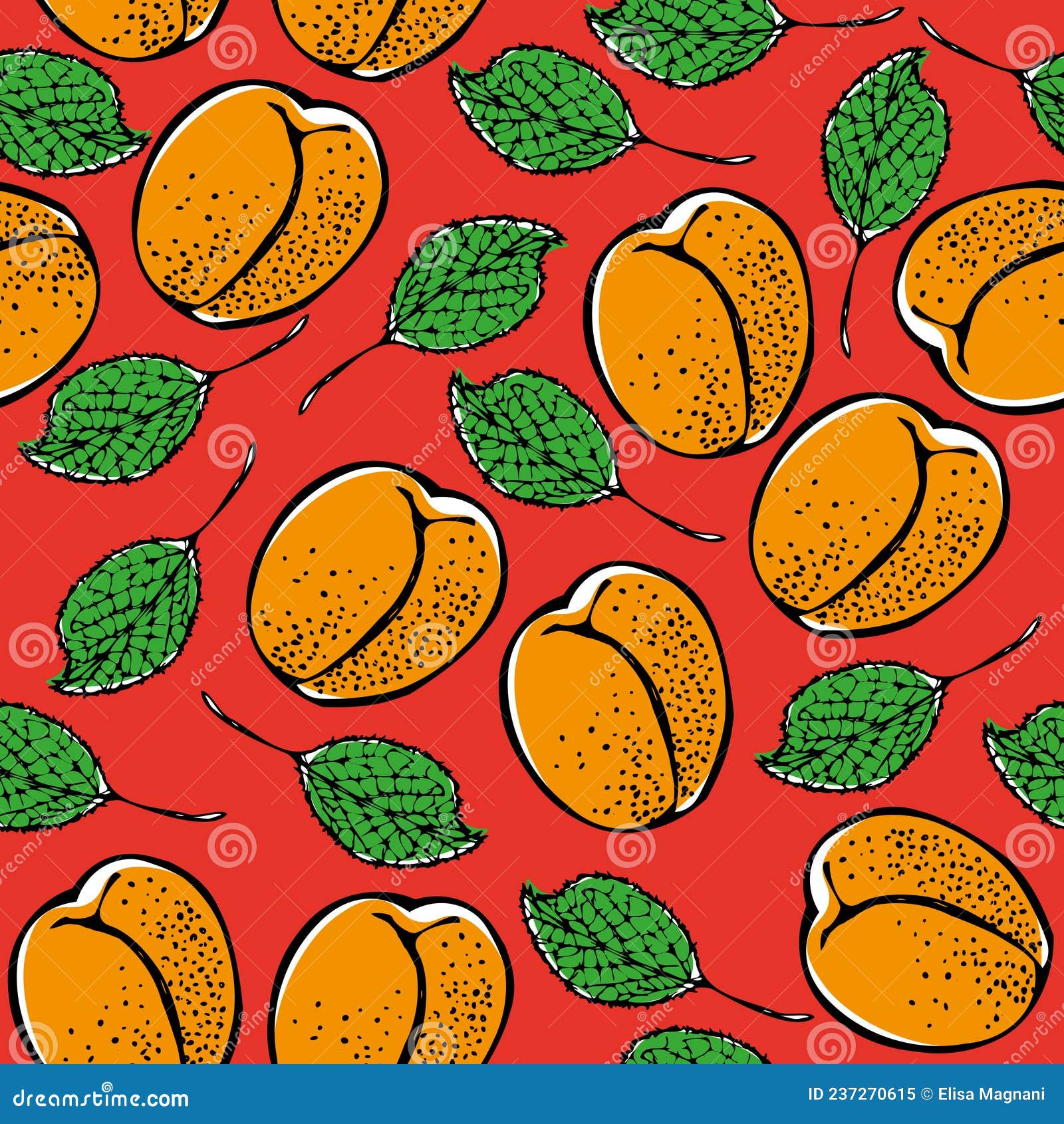 Apricots Seamless Pattern. Hand Drawn Textures. Stock Vector ...