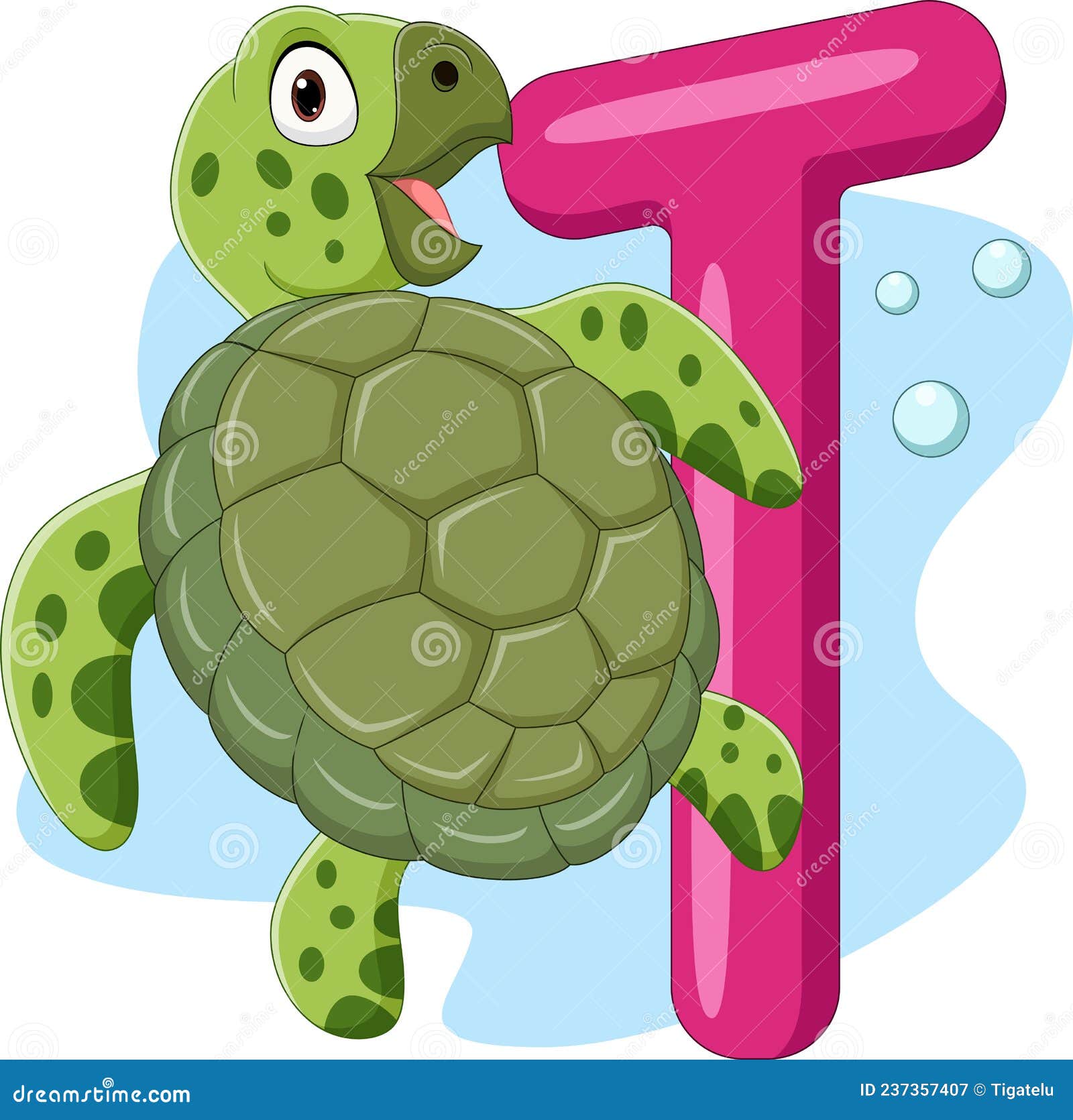 Letter T For Turtle Cartoon Alphabet For Children Vector Illustration ...