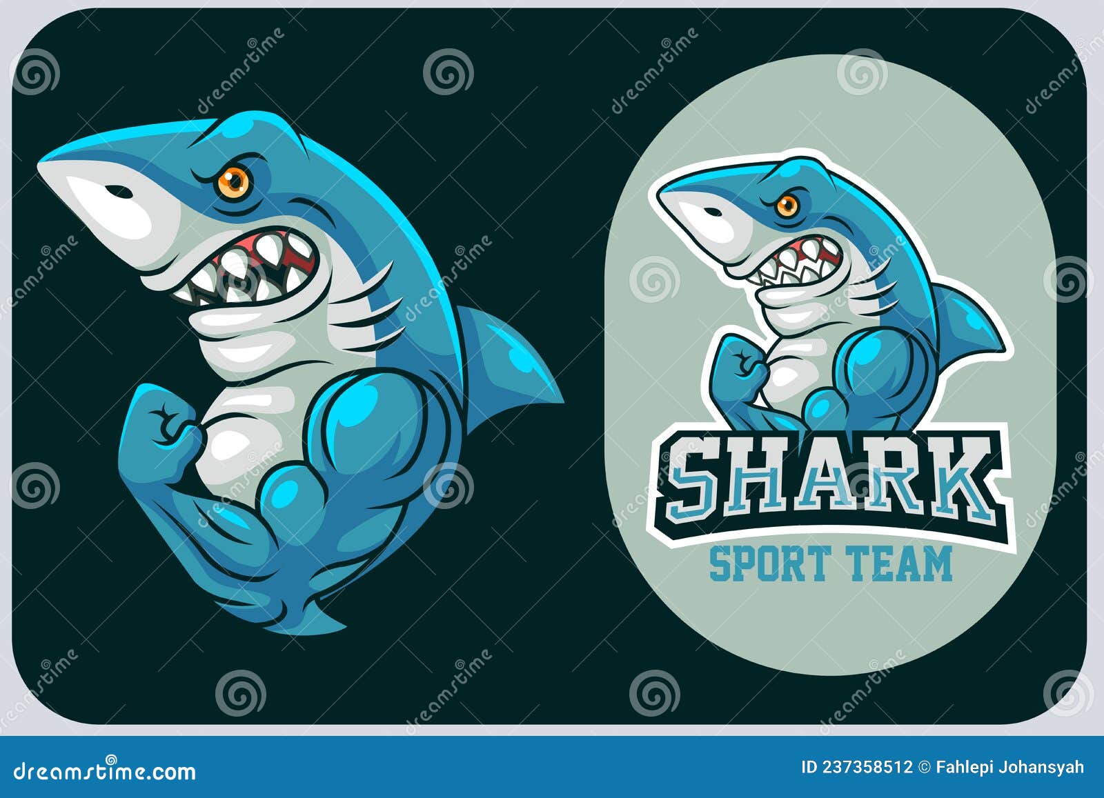 The Shark Bodybuilding Cartoon Vector | CartoonDealer.com #205018717